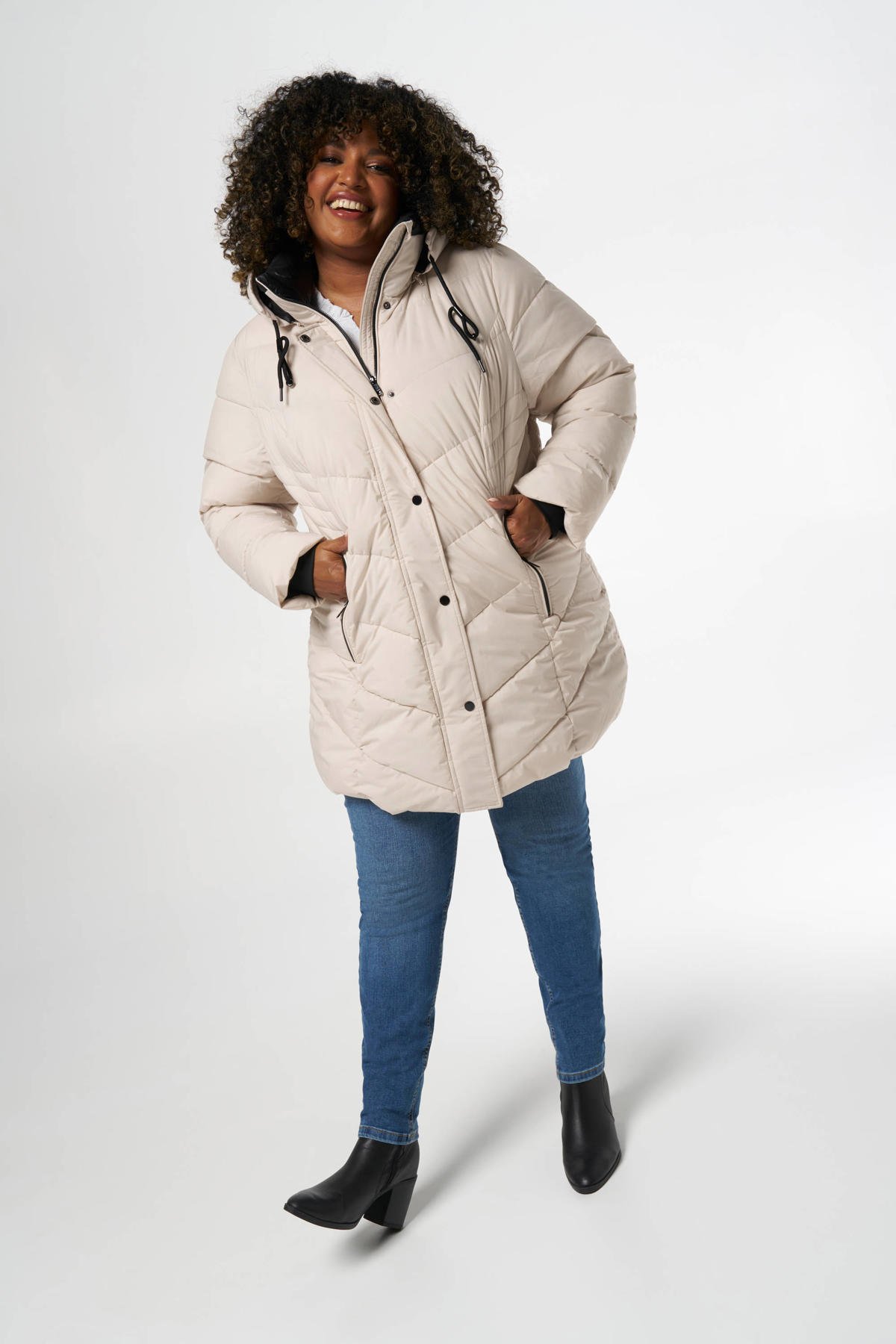 MS Mode gewatteerde winterjas beige | wehkamp