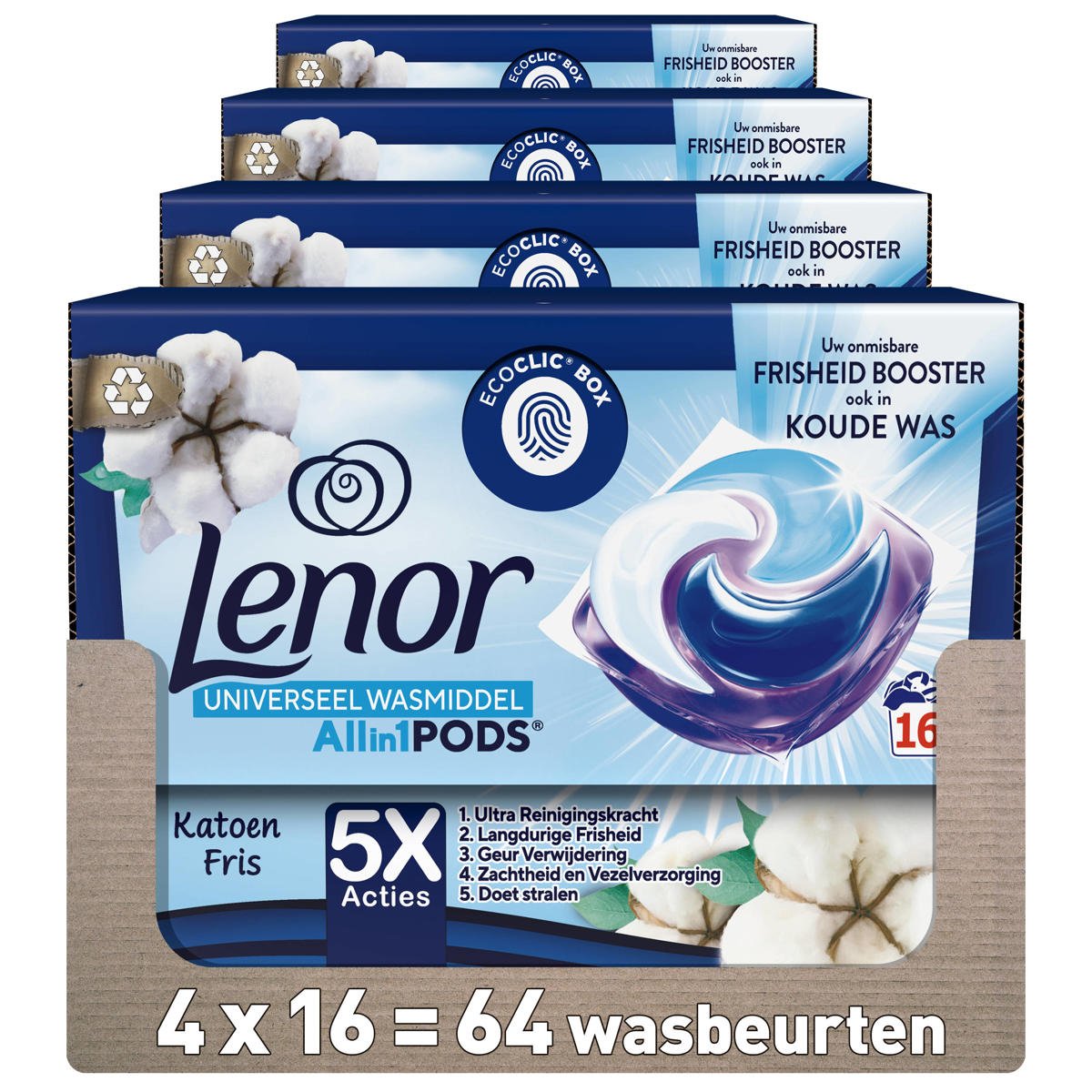 Lenor PODS Katoen Fris wascapsules - 4 x 16 wasbeurten ...