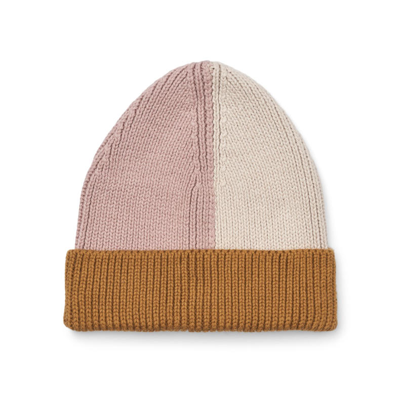 Liewood gebreide muts Ezra roze/camel/offwhite | wehkamp