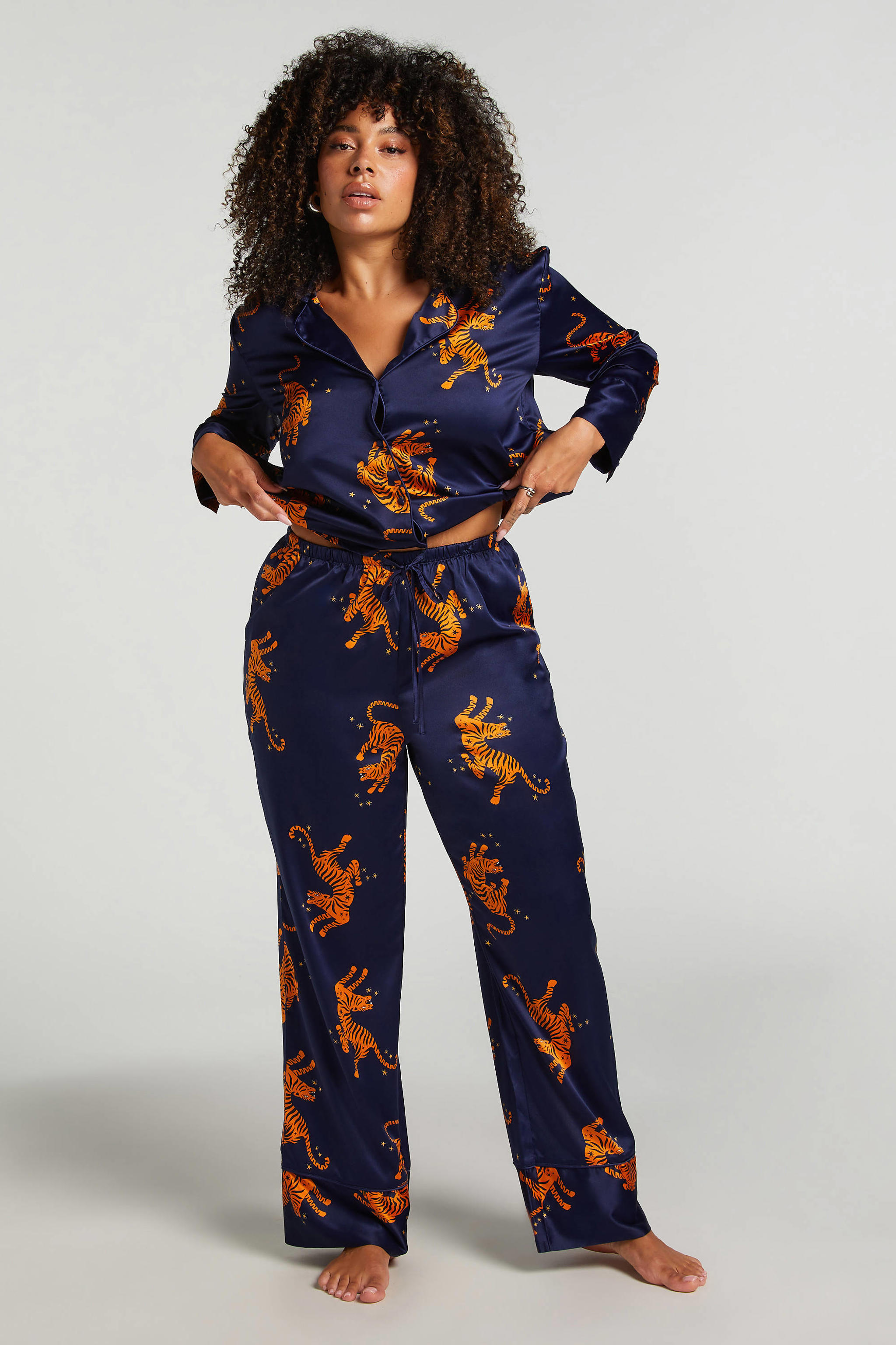 Hunkemöller satijnen pyjamabroek donkerblauw | wehkamp