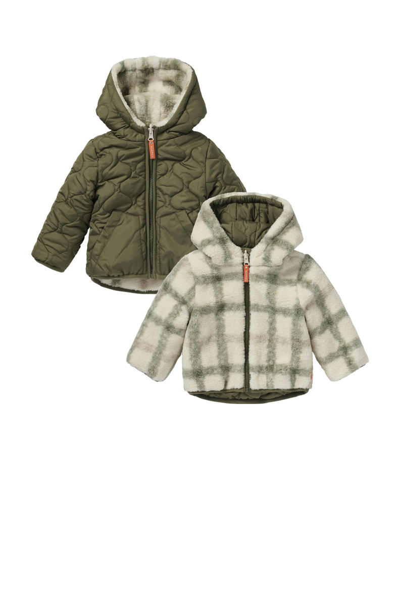 Noppies baby reversible teddy winterjas groen/offwhite | wehkamp