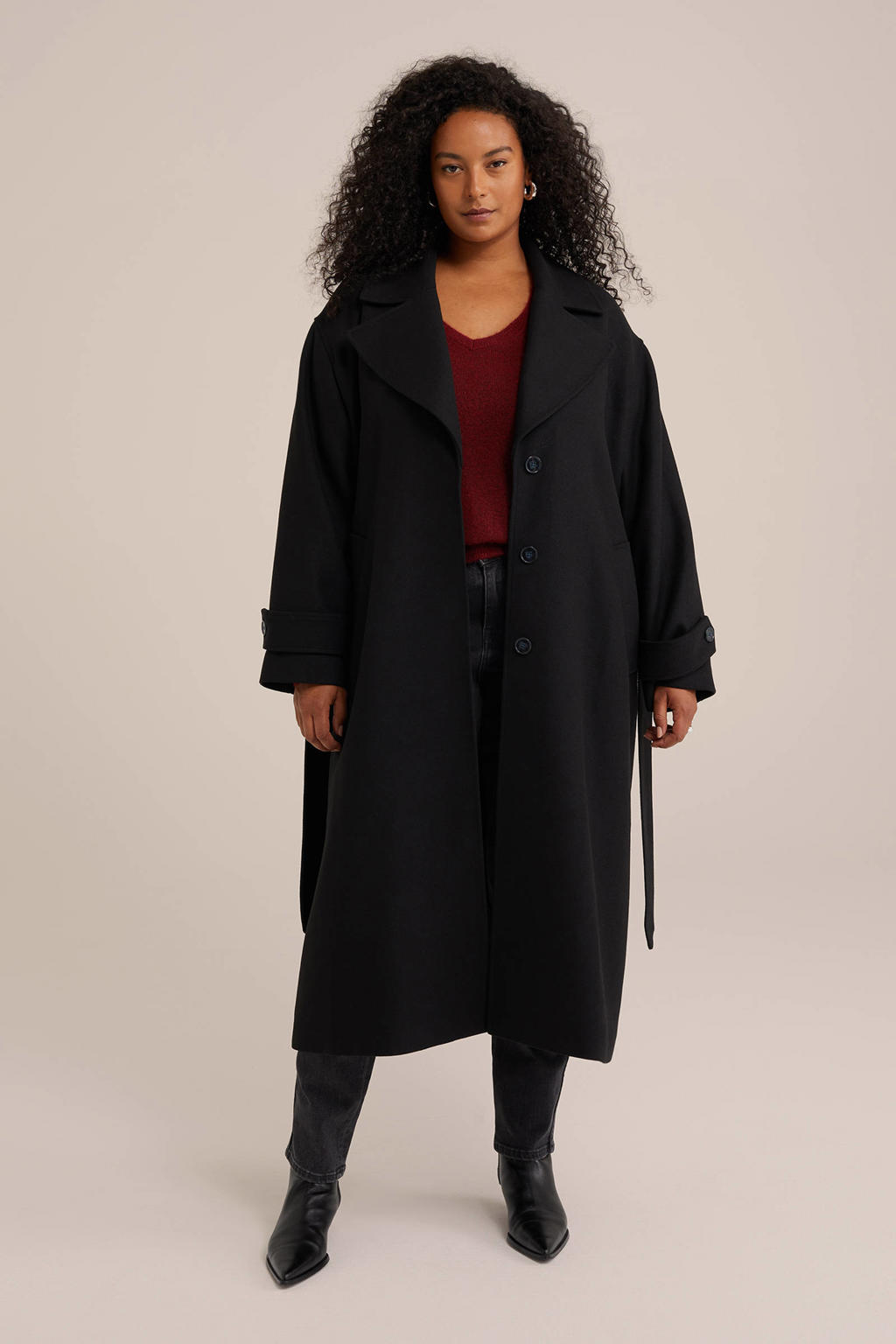 WE Fashion Curve manteljas zwart | wehkamp
