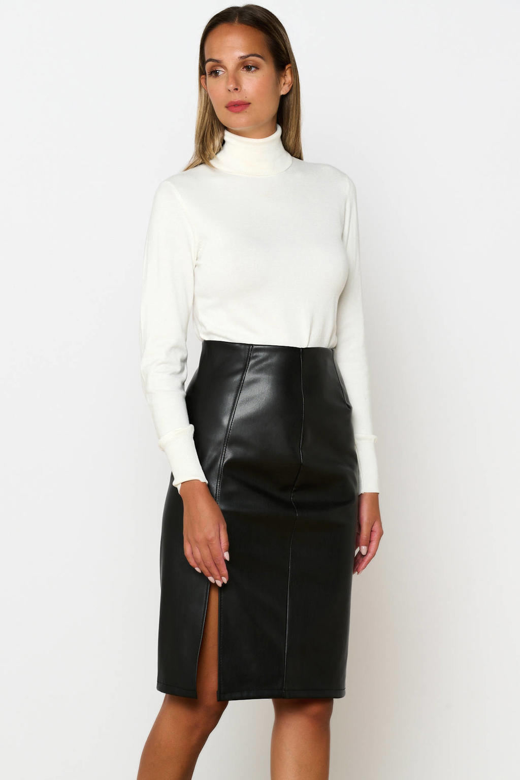 LOLALIZA leren leren rok zwart | wehkamp