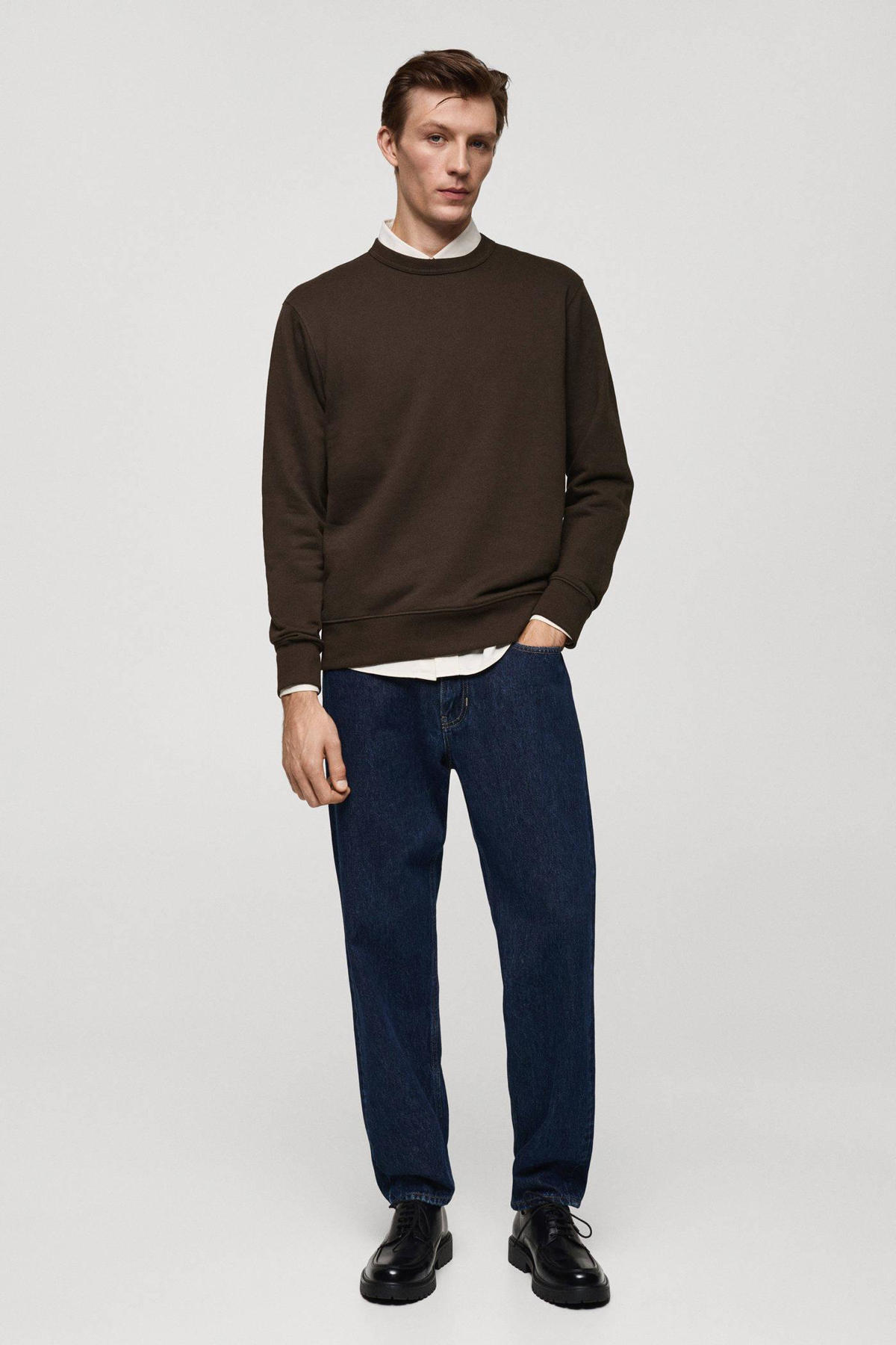 Mango Man sweater donkerbruin | wehkamp