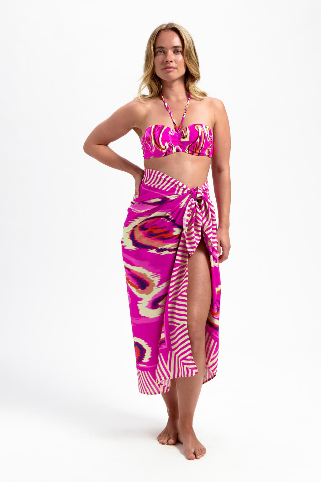 Cyell voorgevormde strapless bandeau bikinitop roze/beige | wehkamp