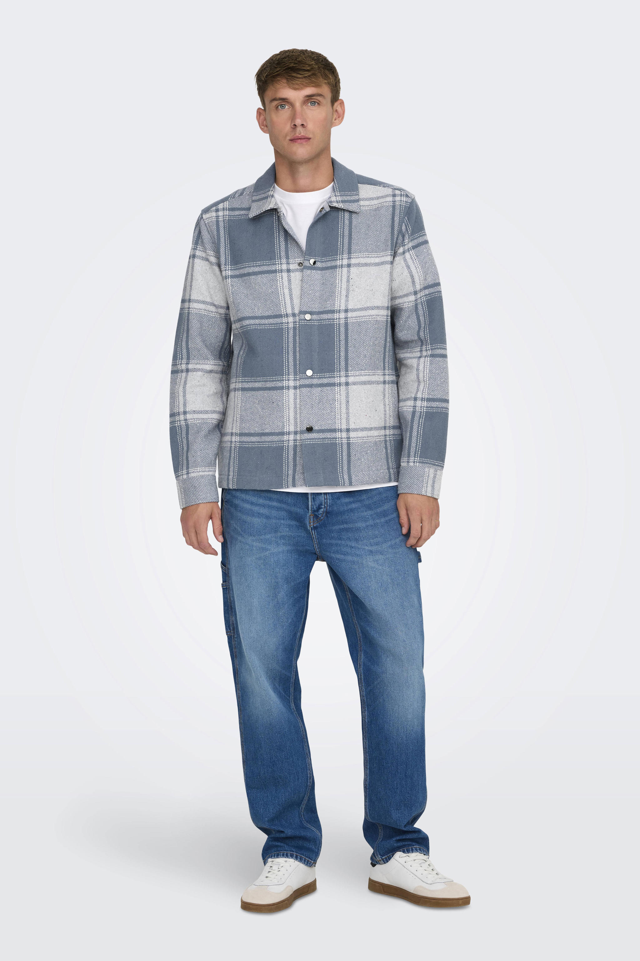 ONLY & SONS geruit overhemd ONSMACE lichtblauw | wehkamp