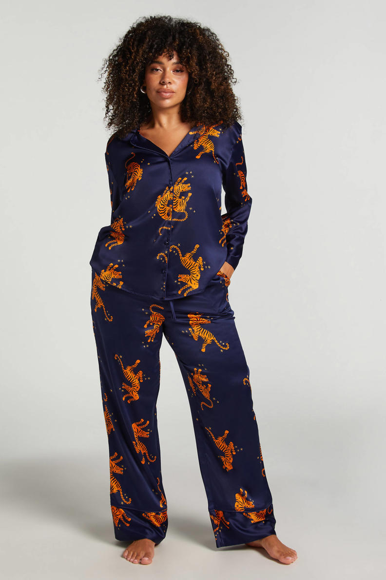 Hunkemöller satijnen pyjamatop donkerblauw | wehkamp