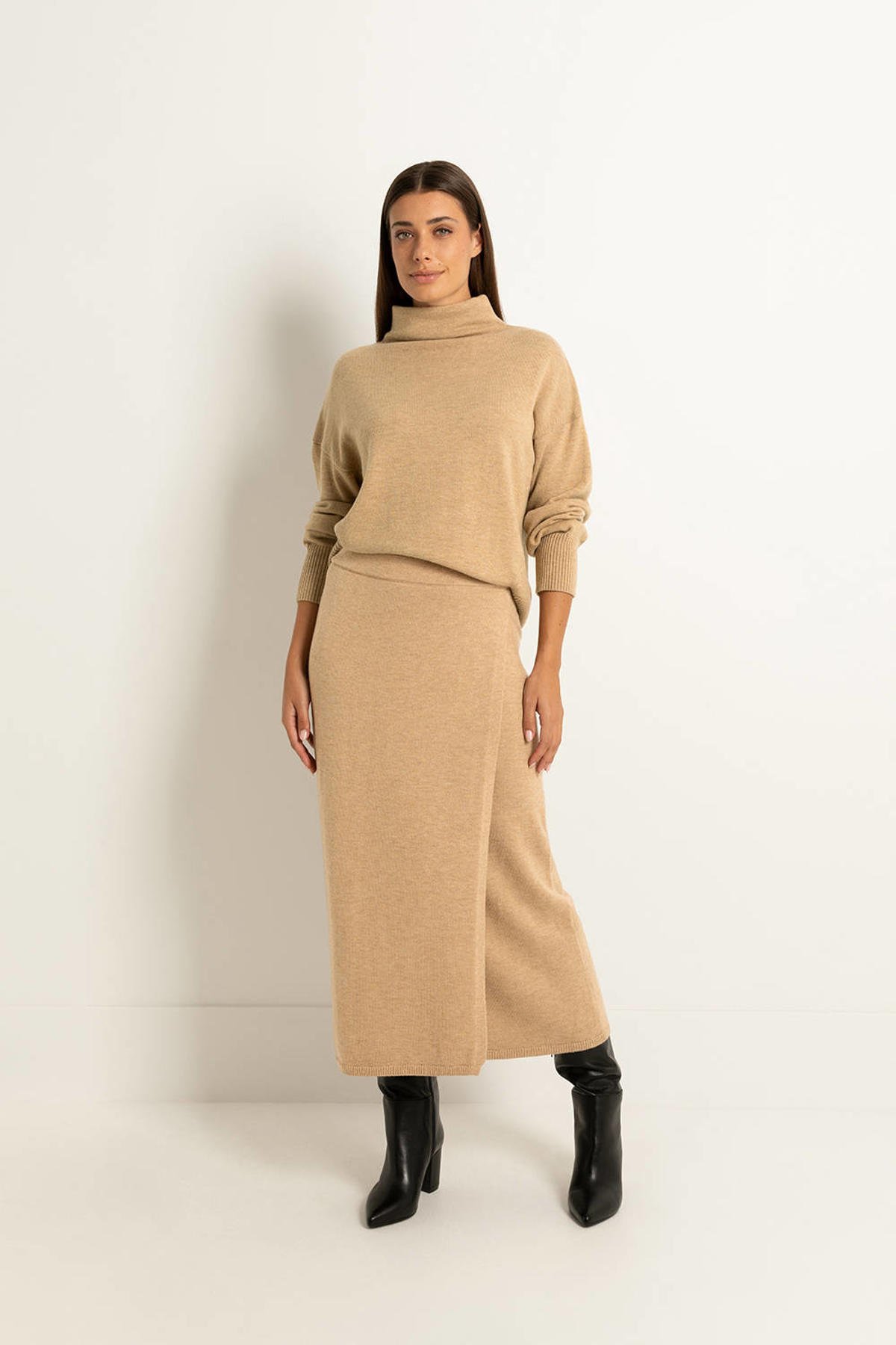 Claudia Sträter wollen midi rok camel | wehkamp