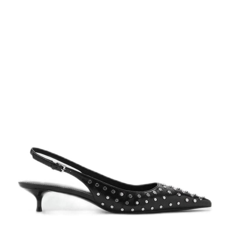 Mango slingback pumps met studs zwart | wehkamp