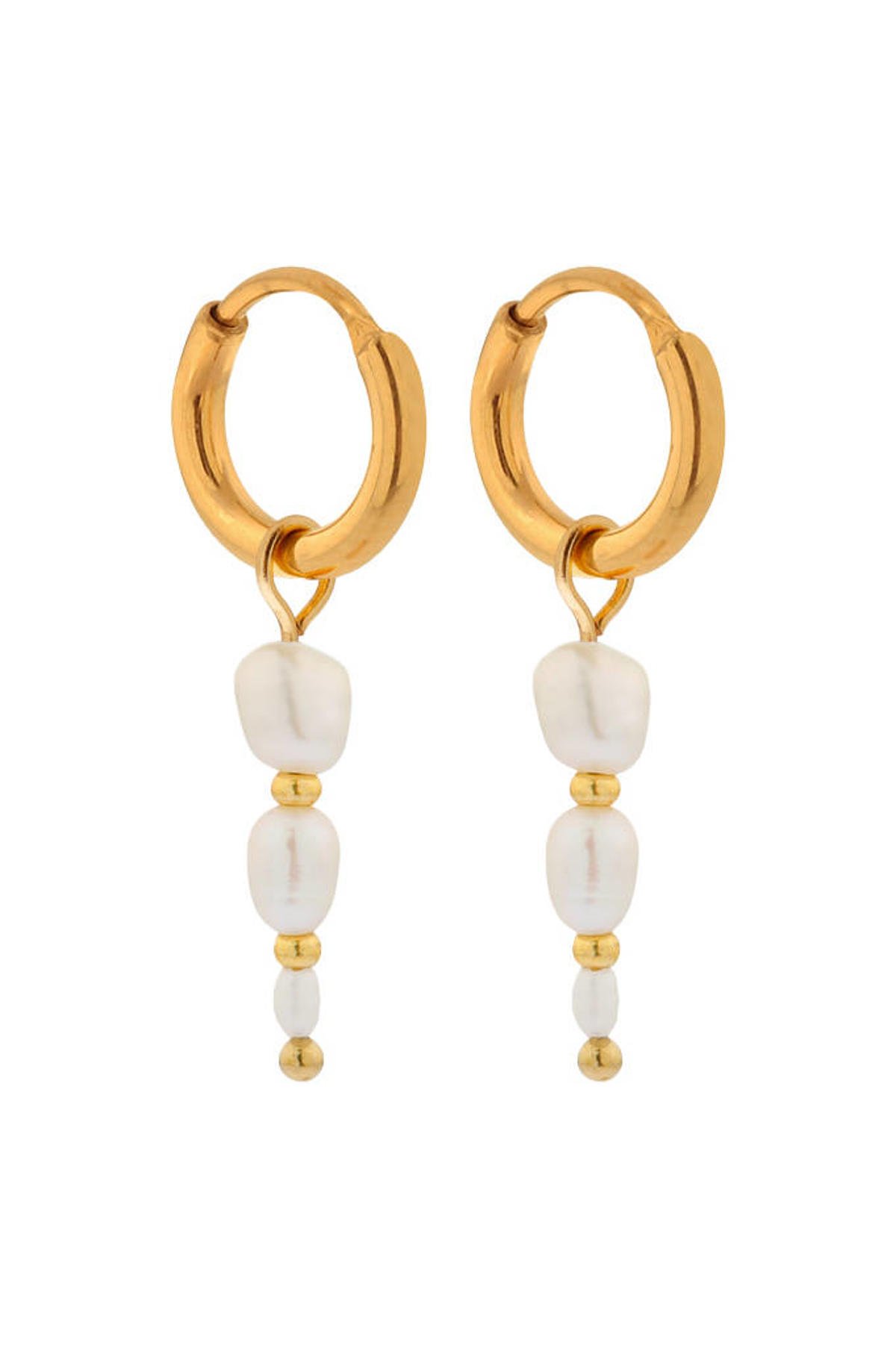 Label Kiki gold plated oorbellen Triple Pearl Hoops | wehkamp