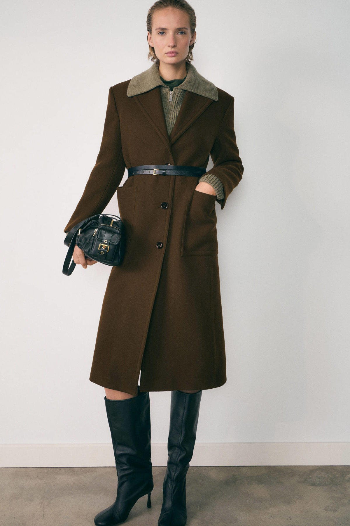 Mango manteljas wol donkerbruin | wehkamp