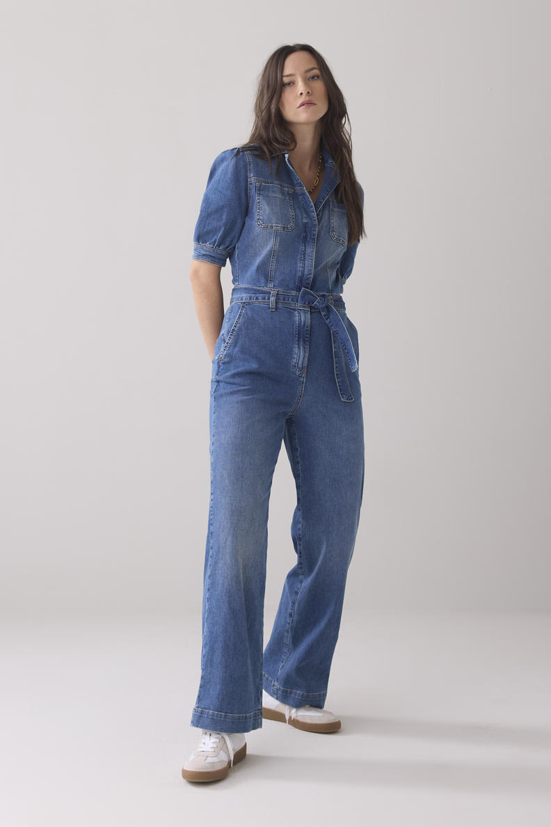 Summum denim regular jumpsuit medium blue denim | wehkamp
