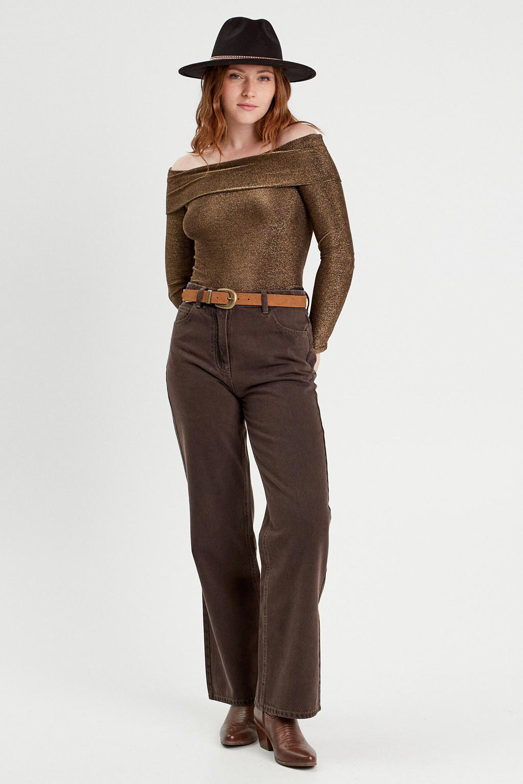Cache Cache gemêleerde off shoulder top bruin/ goud | wehkamp