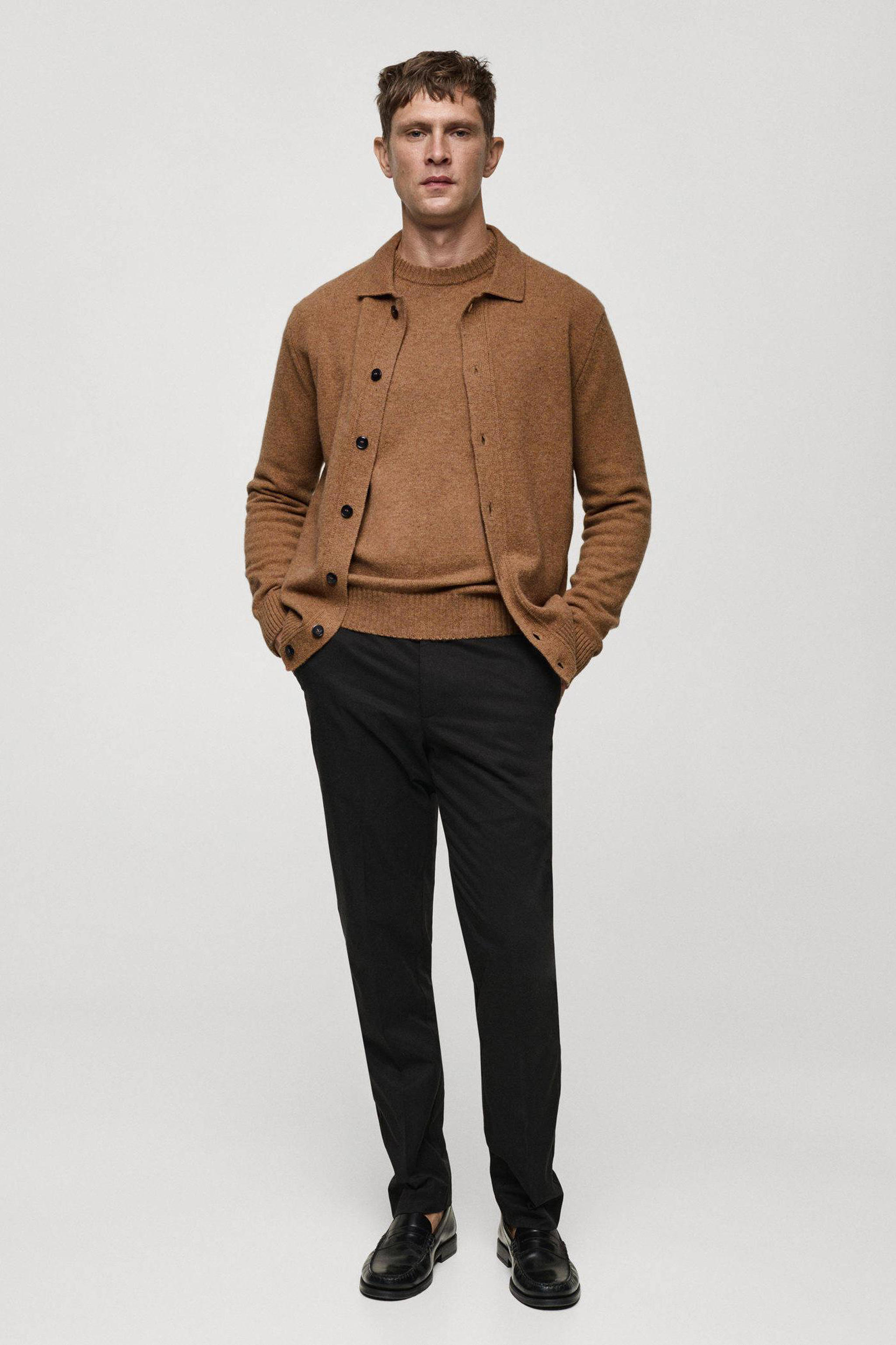 Mango Man fijngebreid vest met wol middenbruin | wehkamp