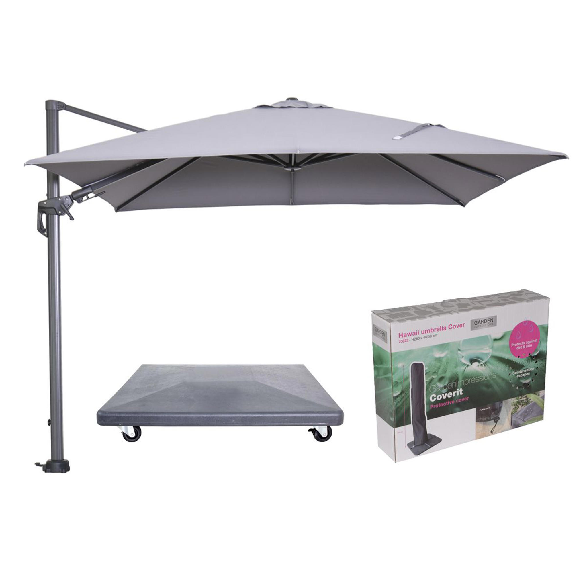 Garden Impressions Hawaii parasol - 3x3 m-incl. 90 kg parasolvoet en ...
