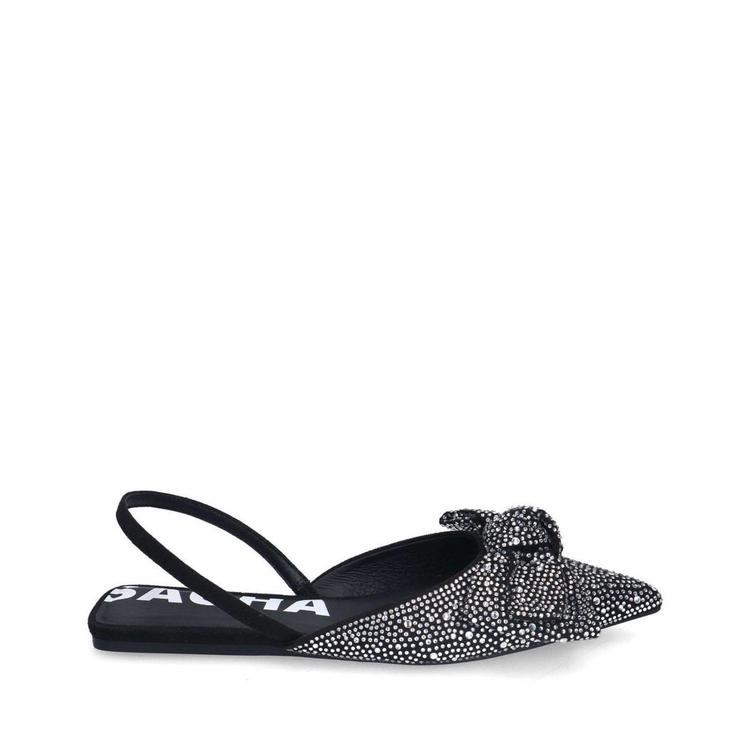 Sacha slingback ballerina's zwart met strass | wehkamp