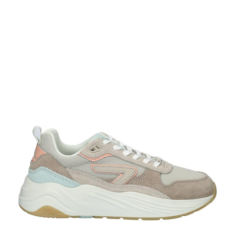 HUB Glide chunky suède sneakers taupe/lichtblauw | wehkamp