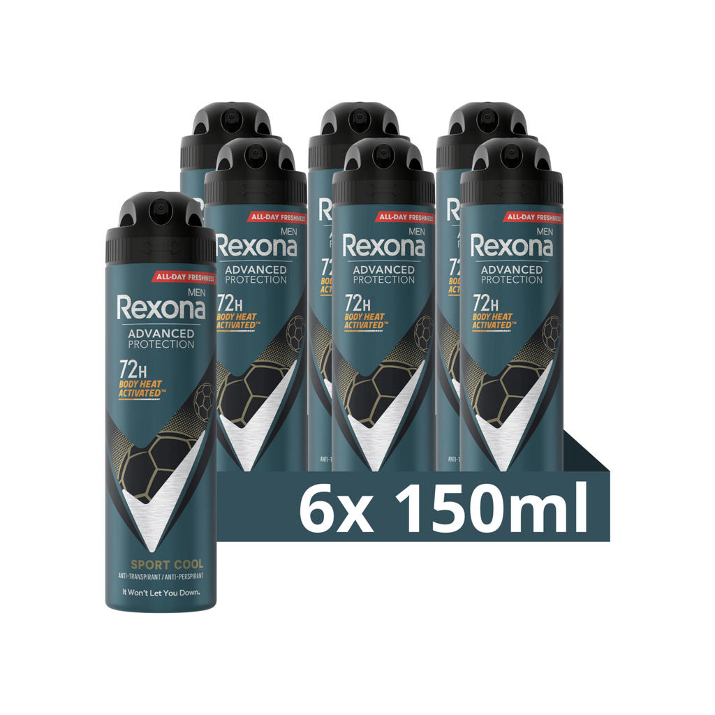 Rexona Men Advanced Protection Sport Cool anti-transpirant deodorant spray - 6 x 150 ml | wehkamp