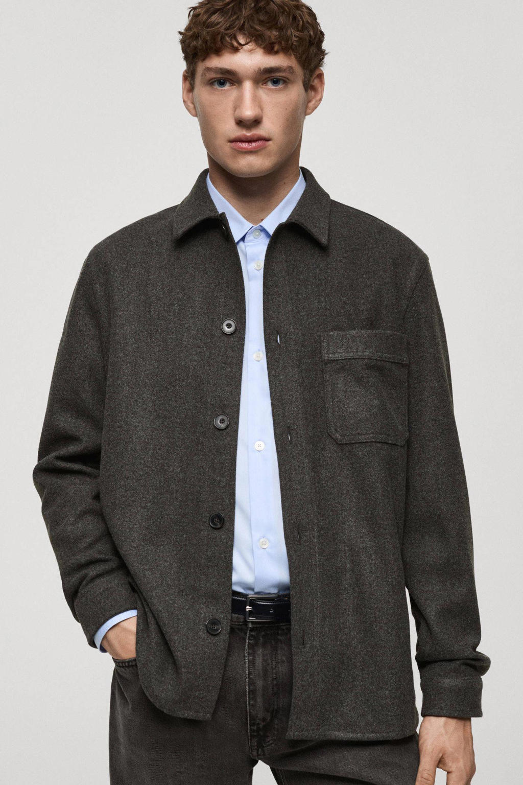 Mango Man overshirt antraciet | wehkamp