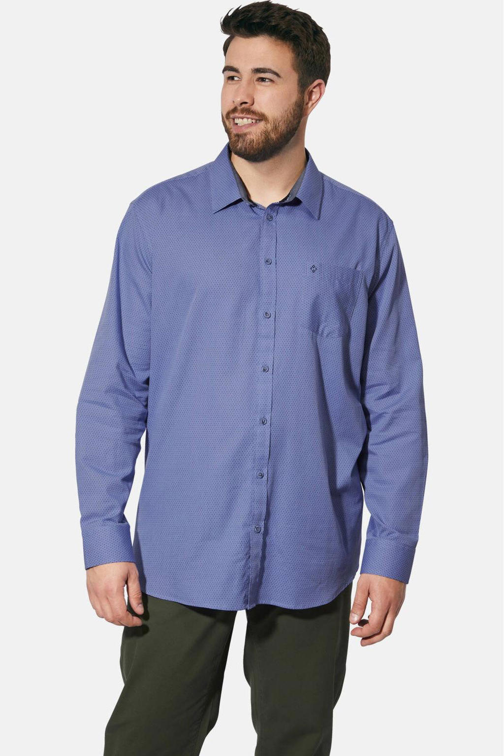 Charles Colby overhemd DUKE RYE Plus Size met all over print blauw ...