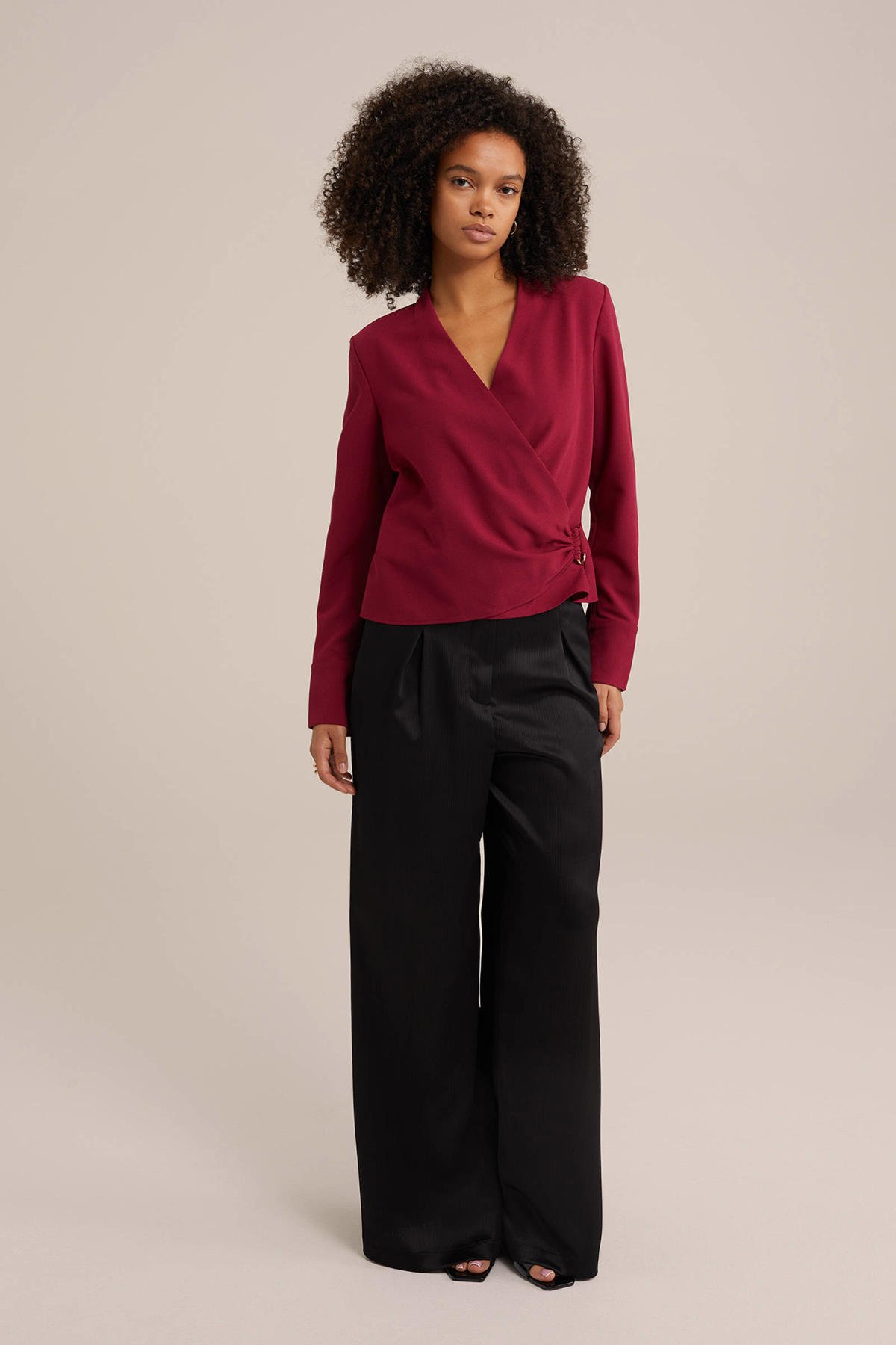 WE Fashion overslag blouse met gesp donkerrood | wehkamp
