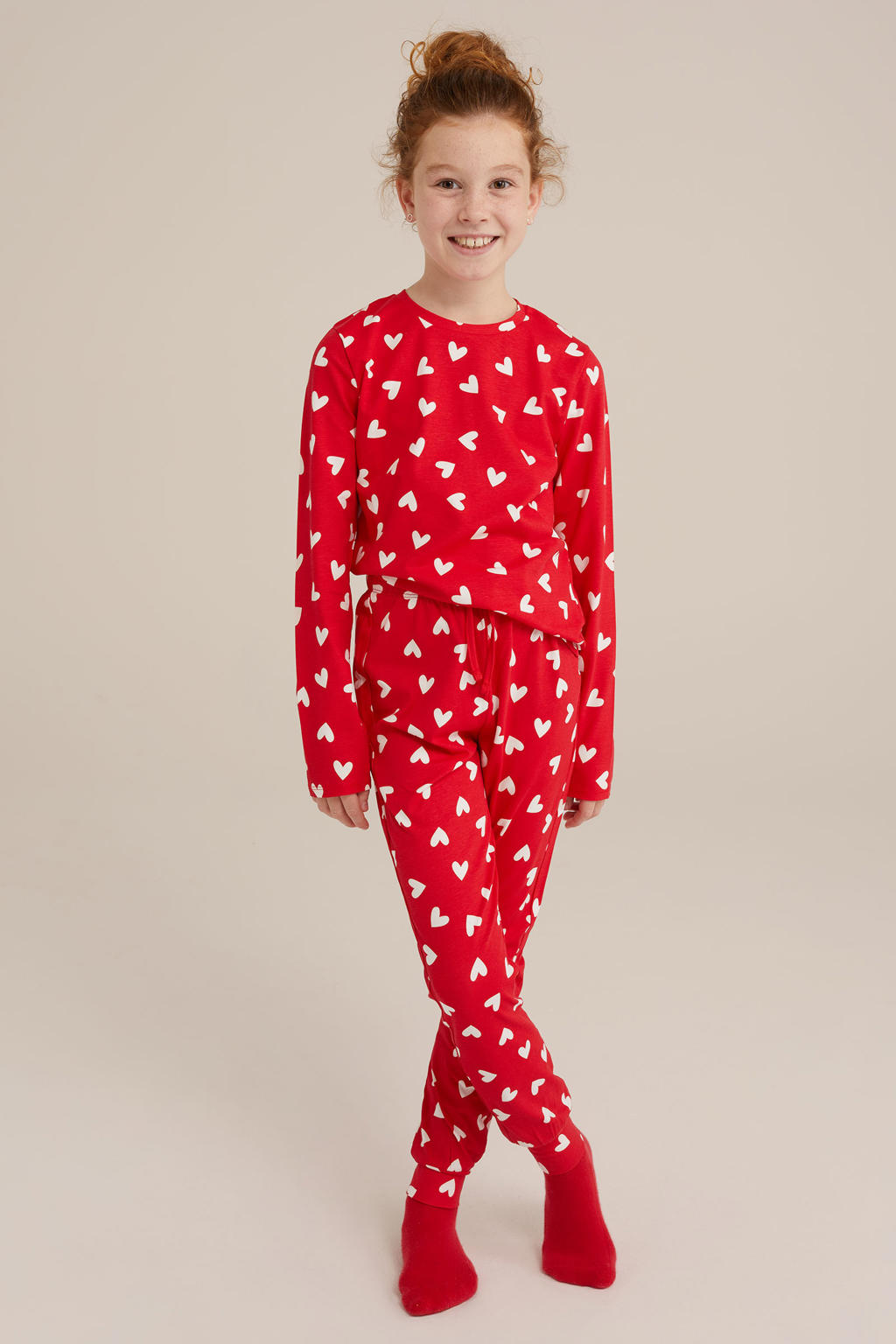 WE Fashion pyjama met hartjes print rood/wit | wehkamp