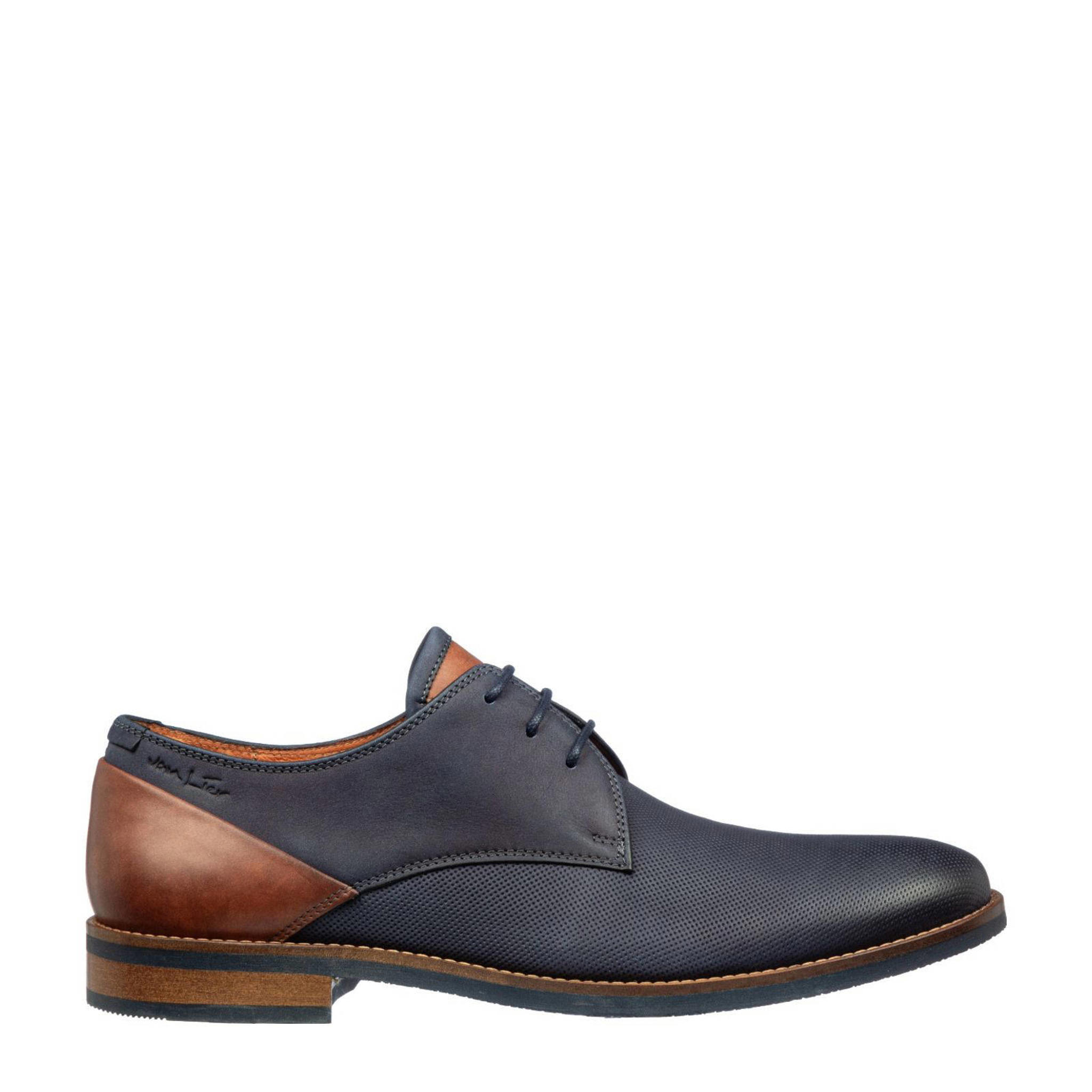 Van Lier Sabinus leren veterschoenen donkerblauw | wehkamp