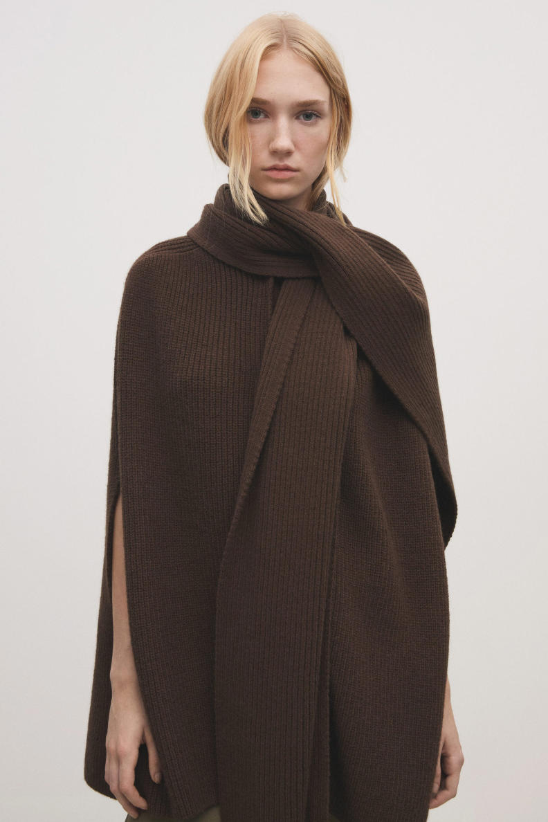 Mango gebreid poncho/vest donkerbruin | wehkamp