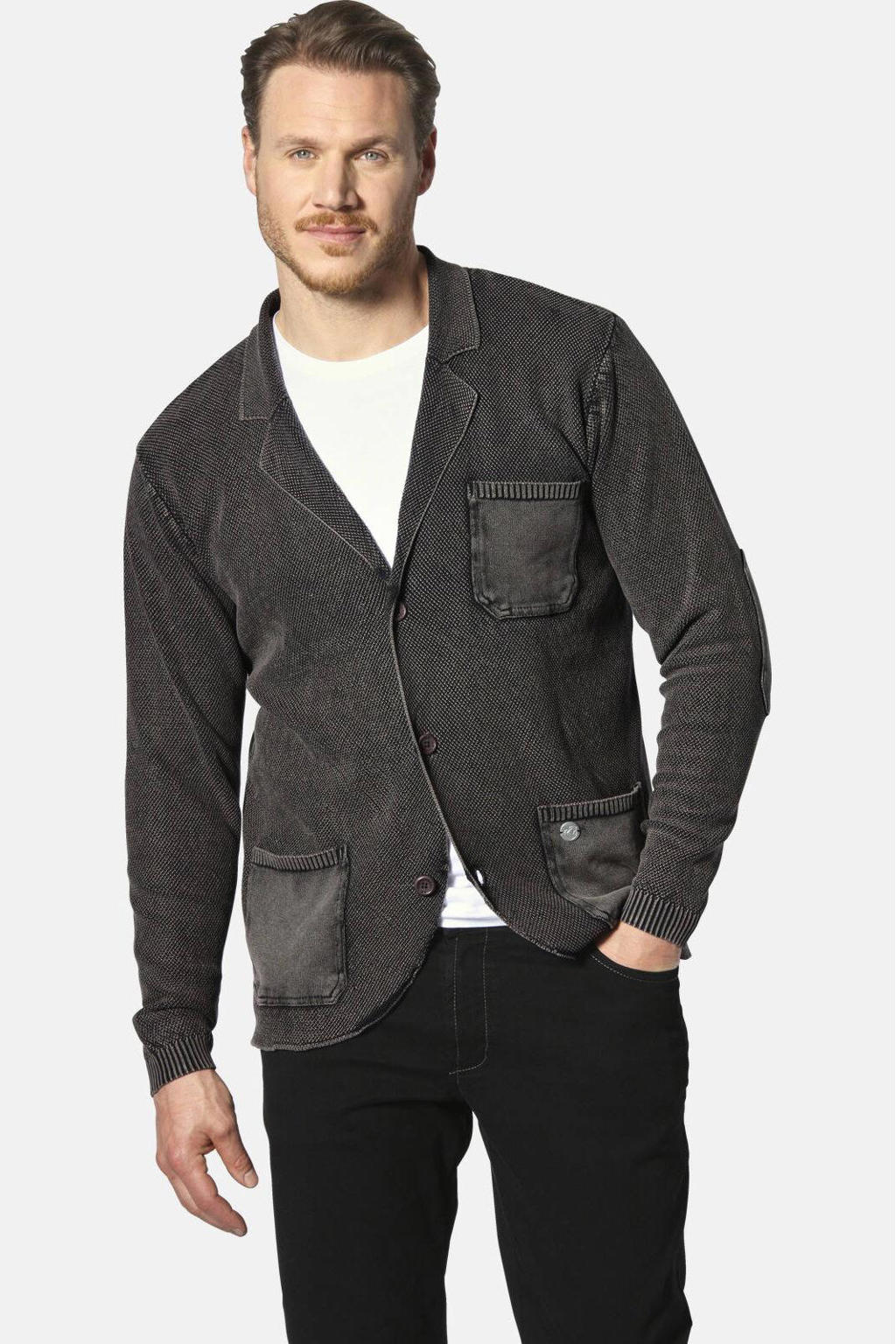 Jan Vanderstorm gebreid vest SIGURDULFAR Plus Size antraciet | wehkamp