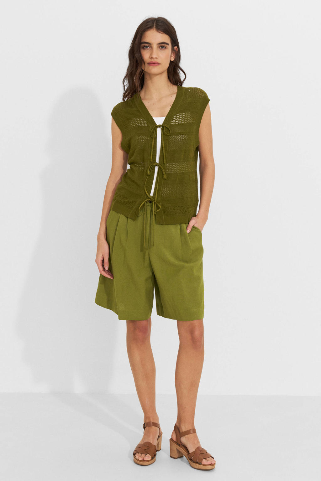 Ruby crochet gilet olijfgroen | wehkamp