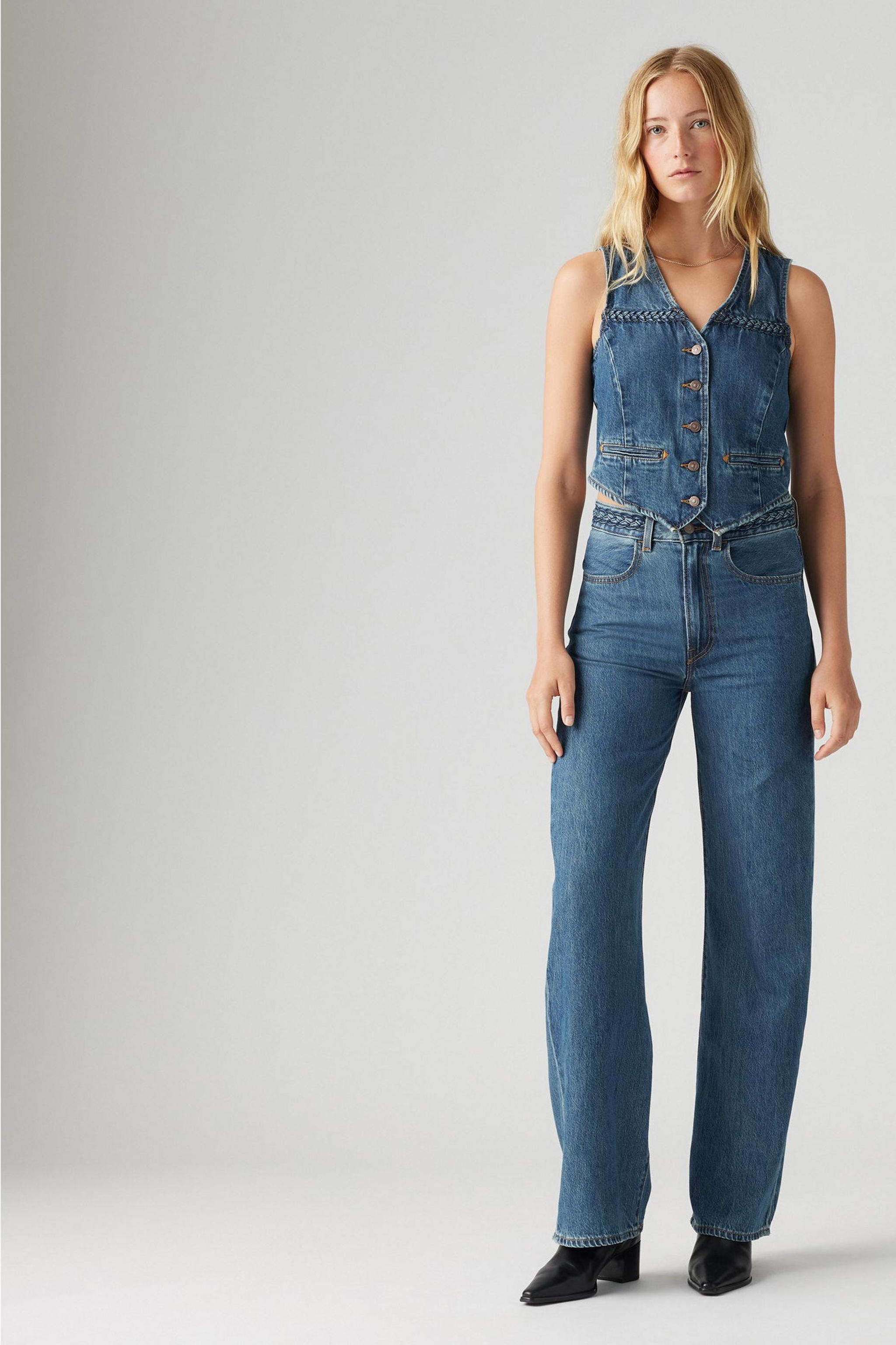 Levi's RIBCAGE WL BRAIDED high waist wide leg jeans medium blue denim ...