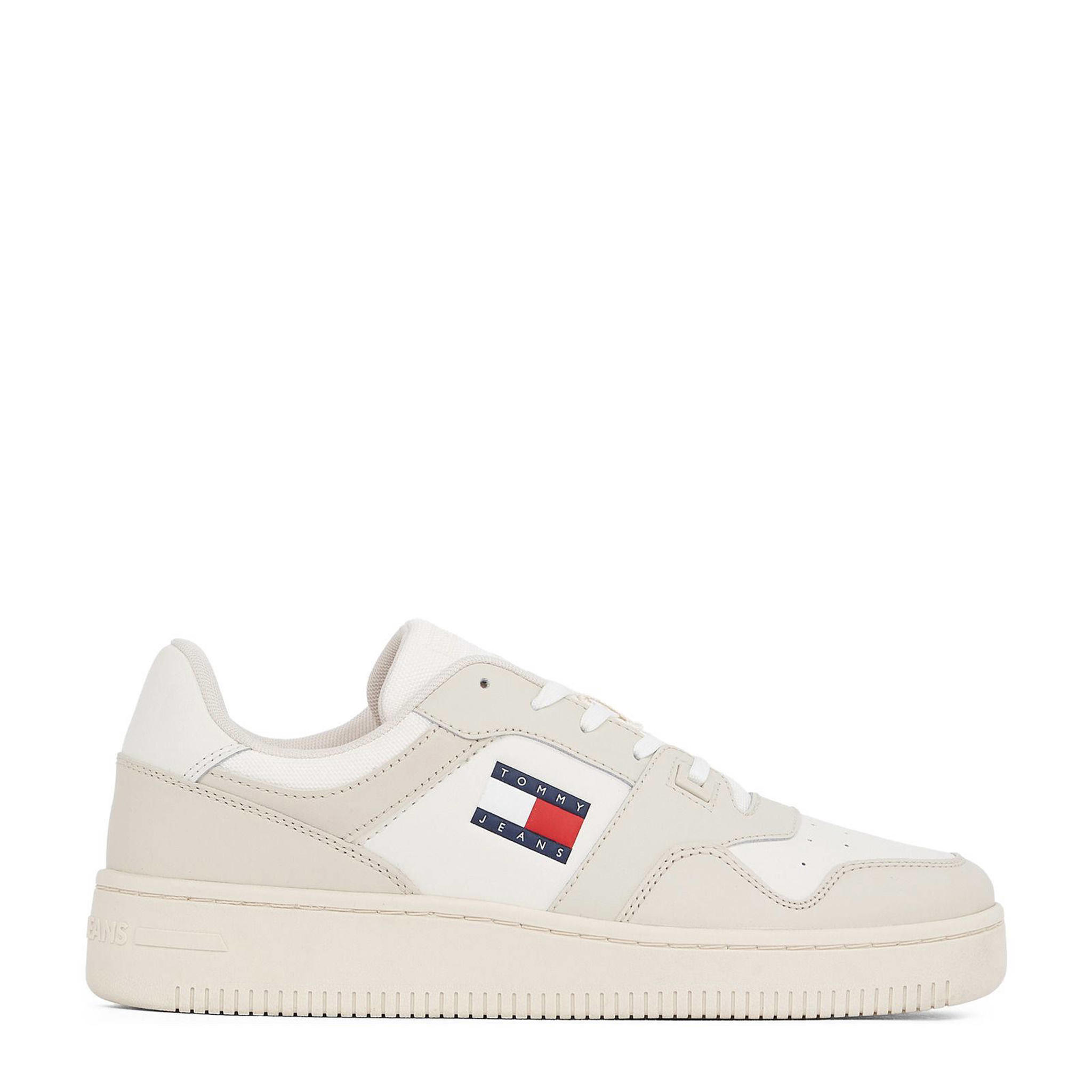 Tommy Jeans TJM Retro Basketess leren sneakers ecru | wehkamp