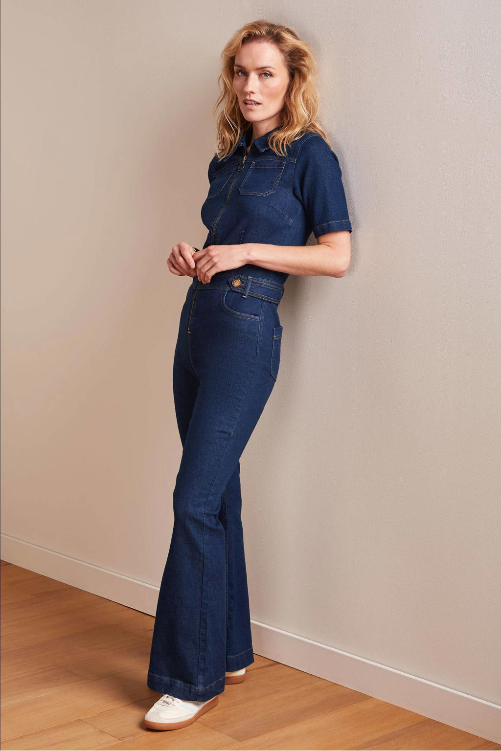 King Louie denim flared jumpsuit dark blue denim | wehkamp
