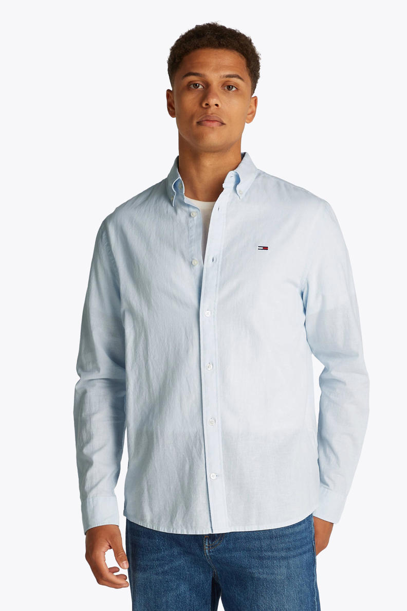 Tommy Jeans linnen casual overhemd lichtblauw | wehkamp
