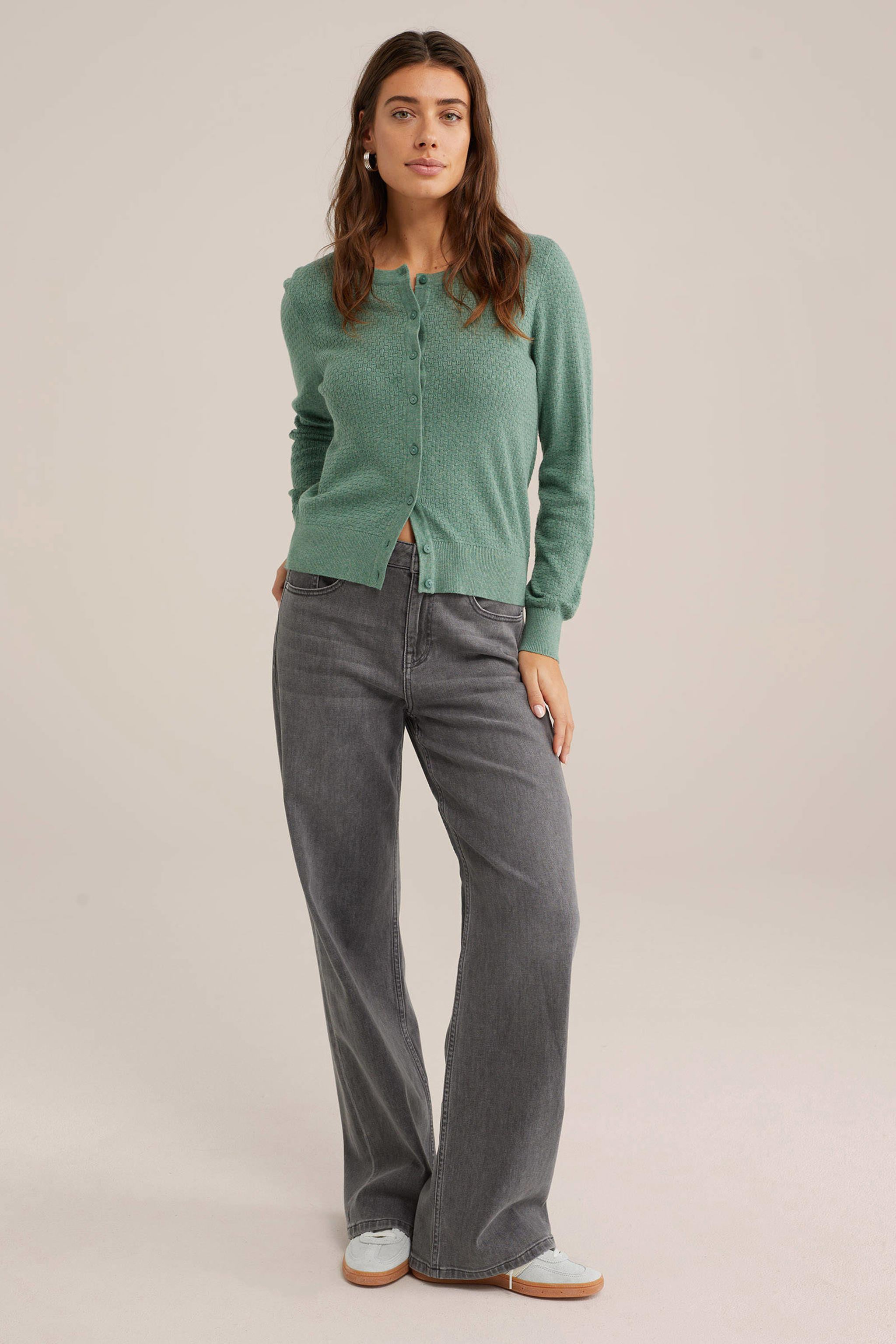 WE Fashion gebreid vest met ingebreid patroon groen | wehkamp