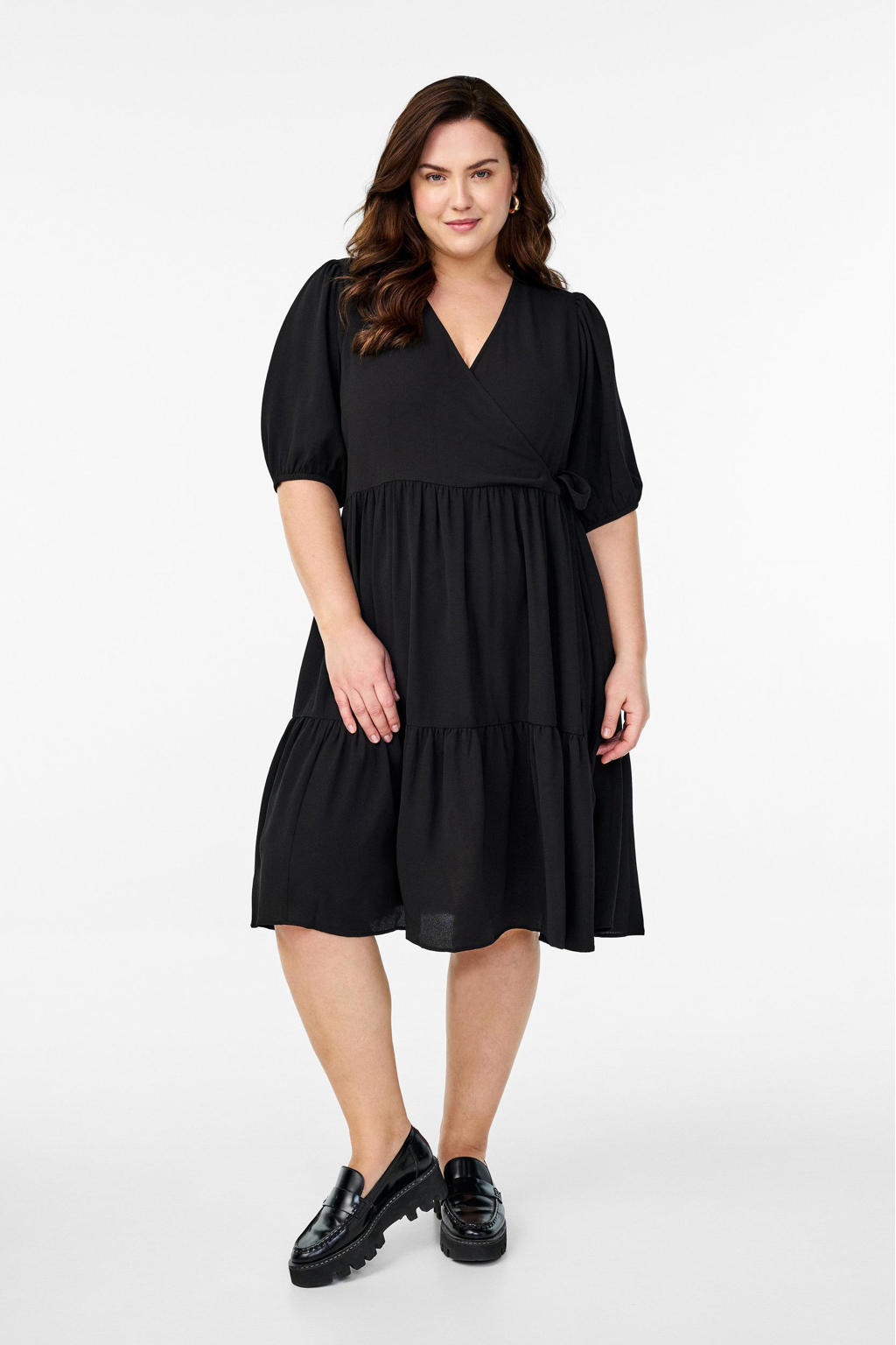 Zizzi wikkel-/overslagjurk zwart | wehkamp