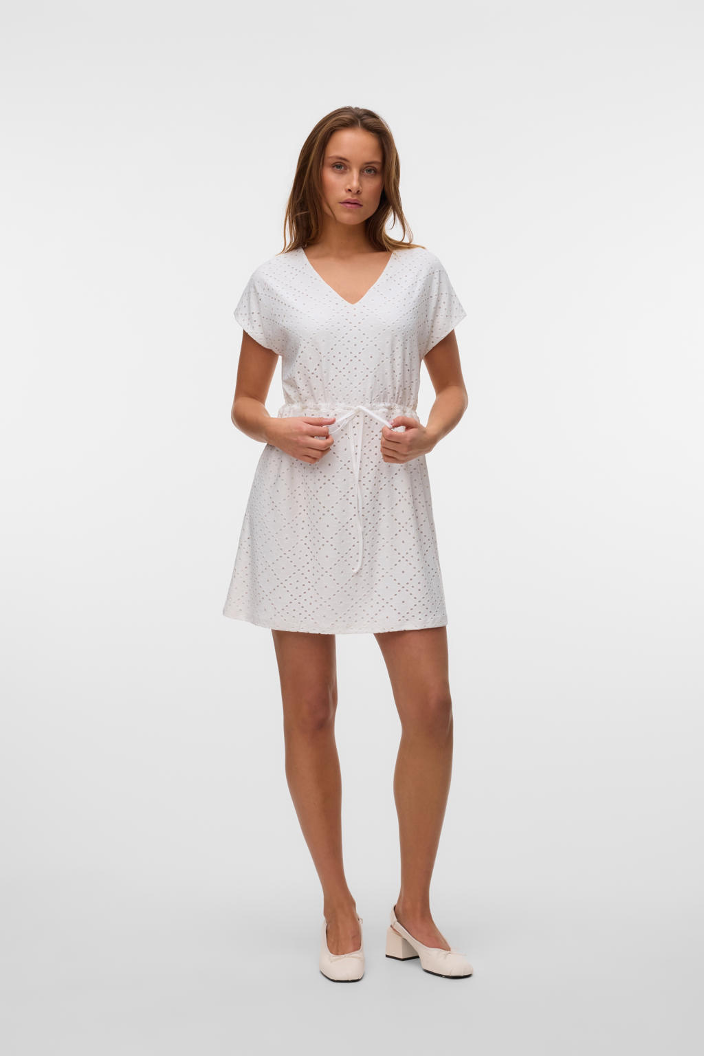 VERO MODA mini jurk broderie ecru | wehkamp