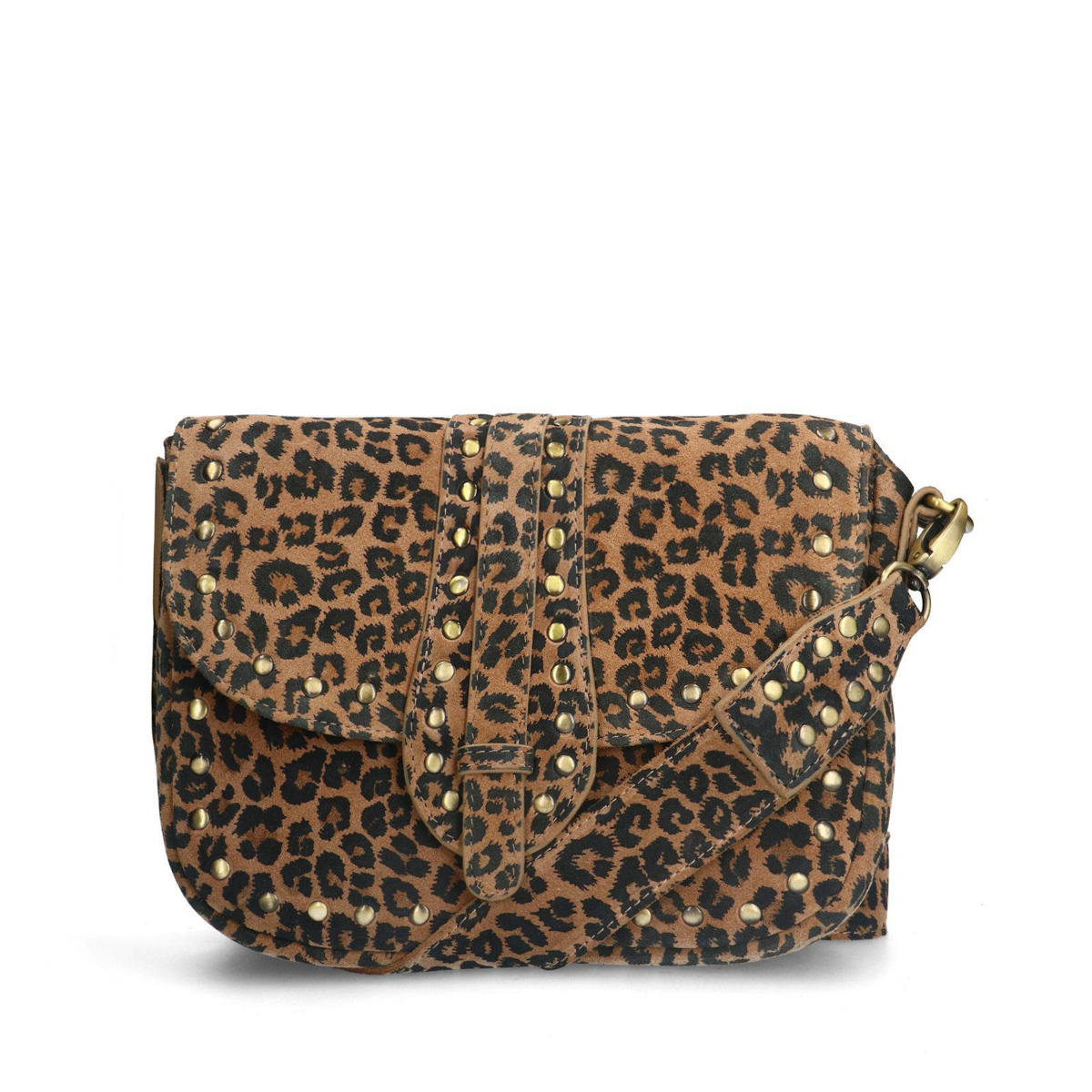 Manfield suede crossbody tas met panterprint bruin | wehkamp