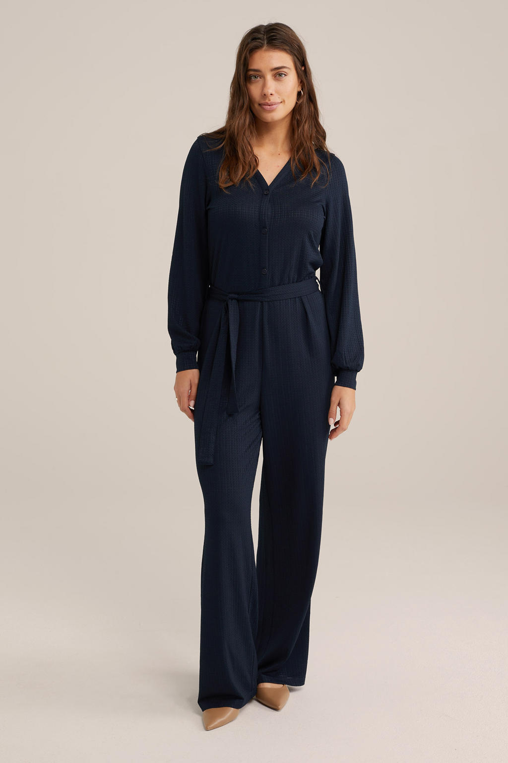 WE Fashion straight jumpsuit donkerblauw | wehkamp