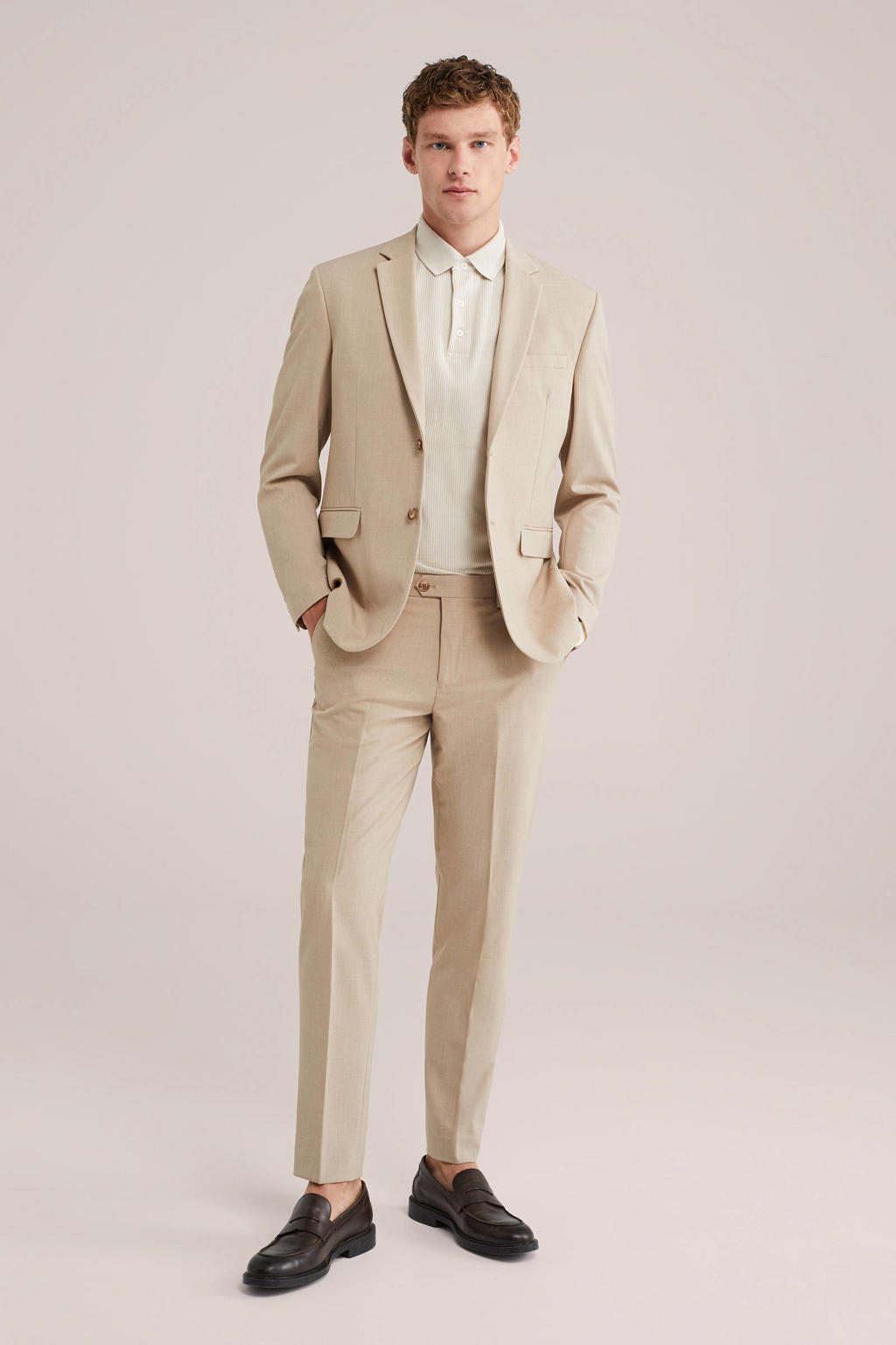 WE Fundamentals slim pantalon beige | wehkamp