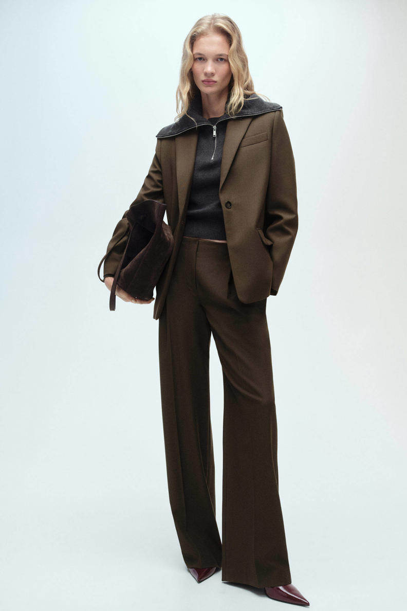 Mango wide leg regular waist broek donkerbruin | wehkamp