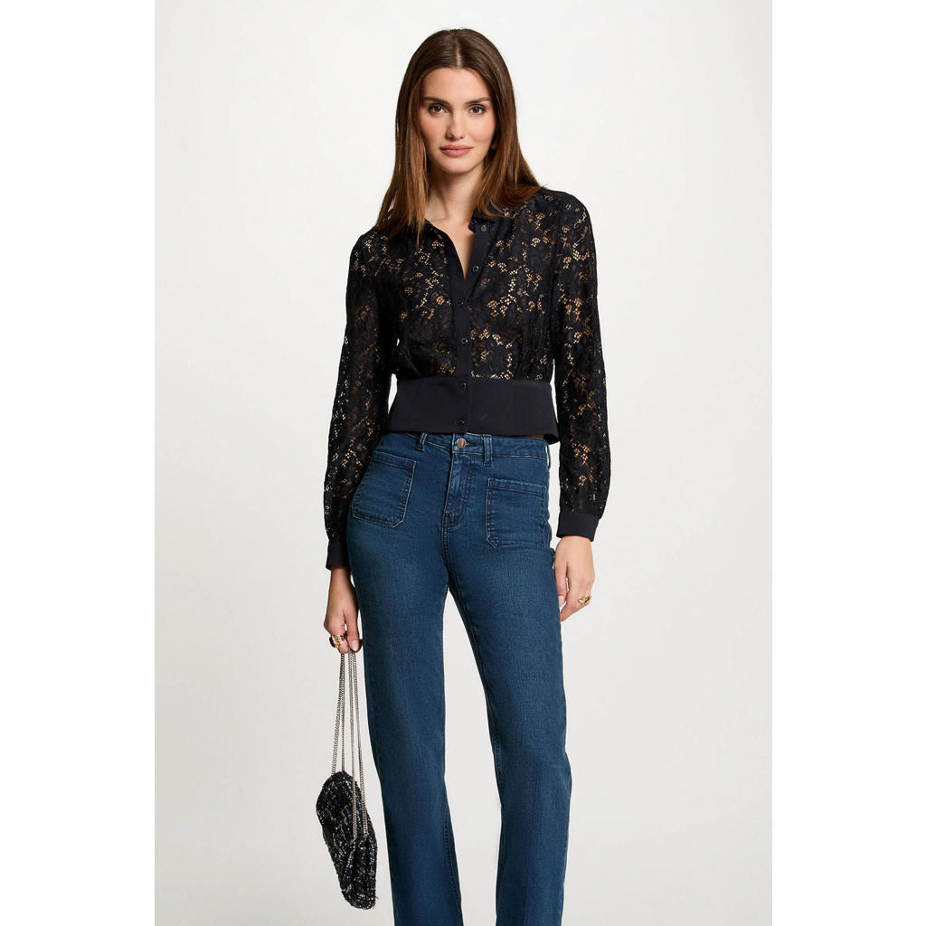 Morgan blouse met kant donkerblauw | wehkamp