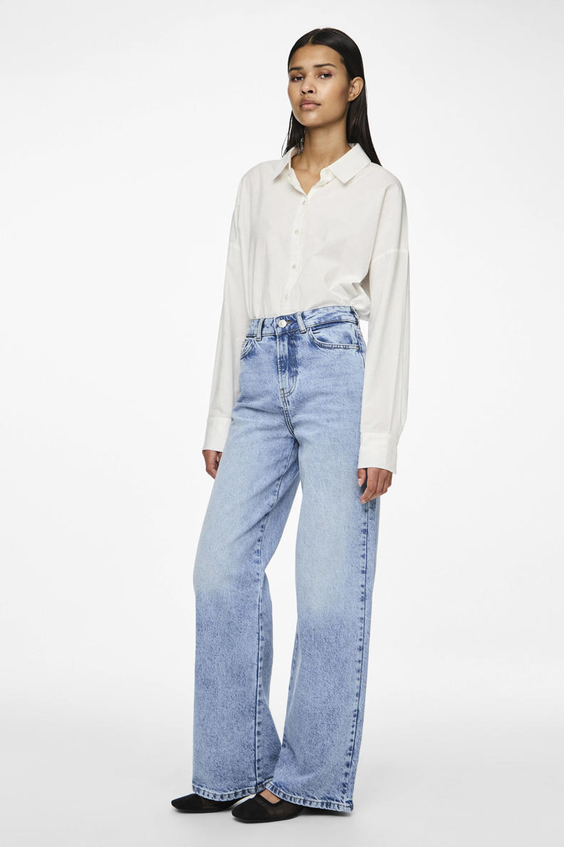 PIECES high waist wide leg jeans light blue denim | wehkamp