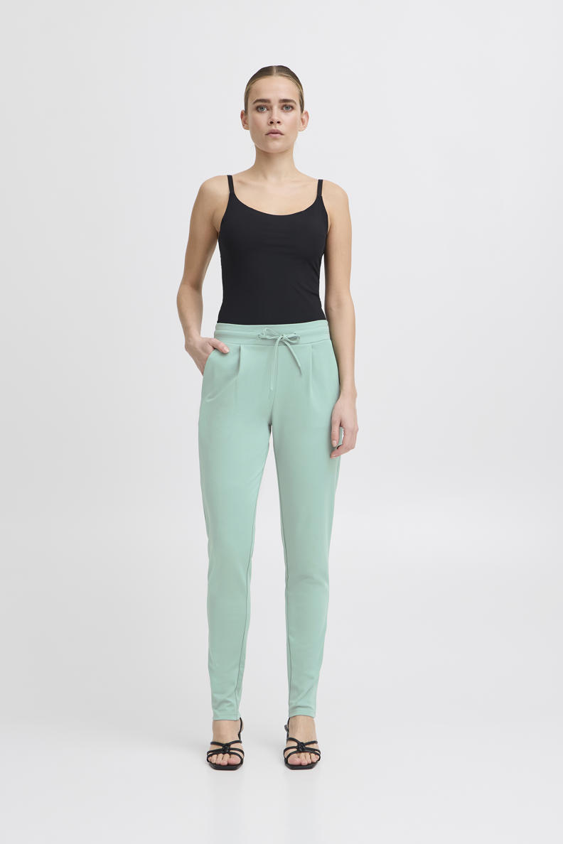ICHI jersey regular waist casual broek mintgroen | wehkamp