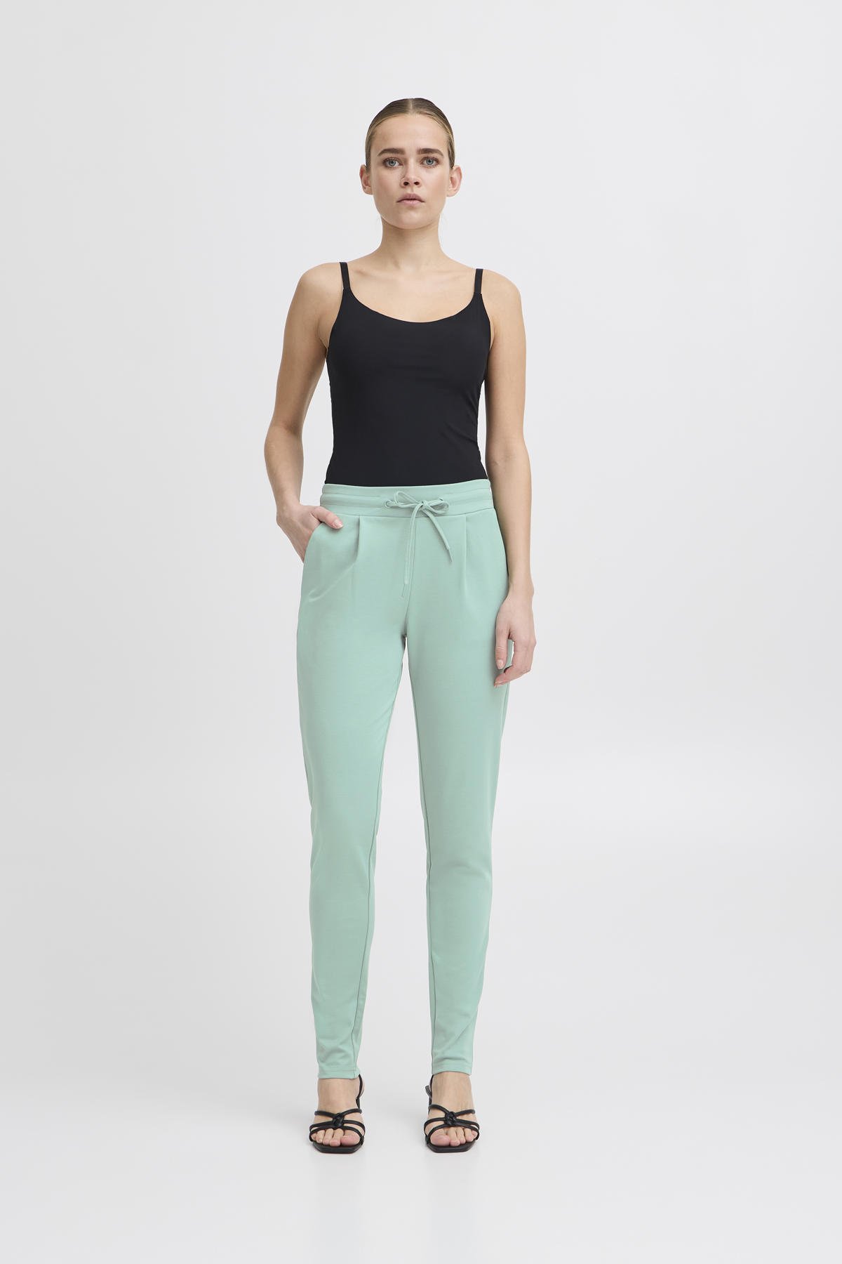 ICHI jersey regular waist casual broek mintgroen | wehkamp
