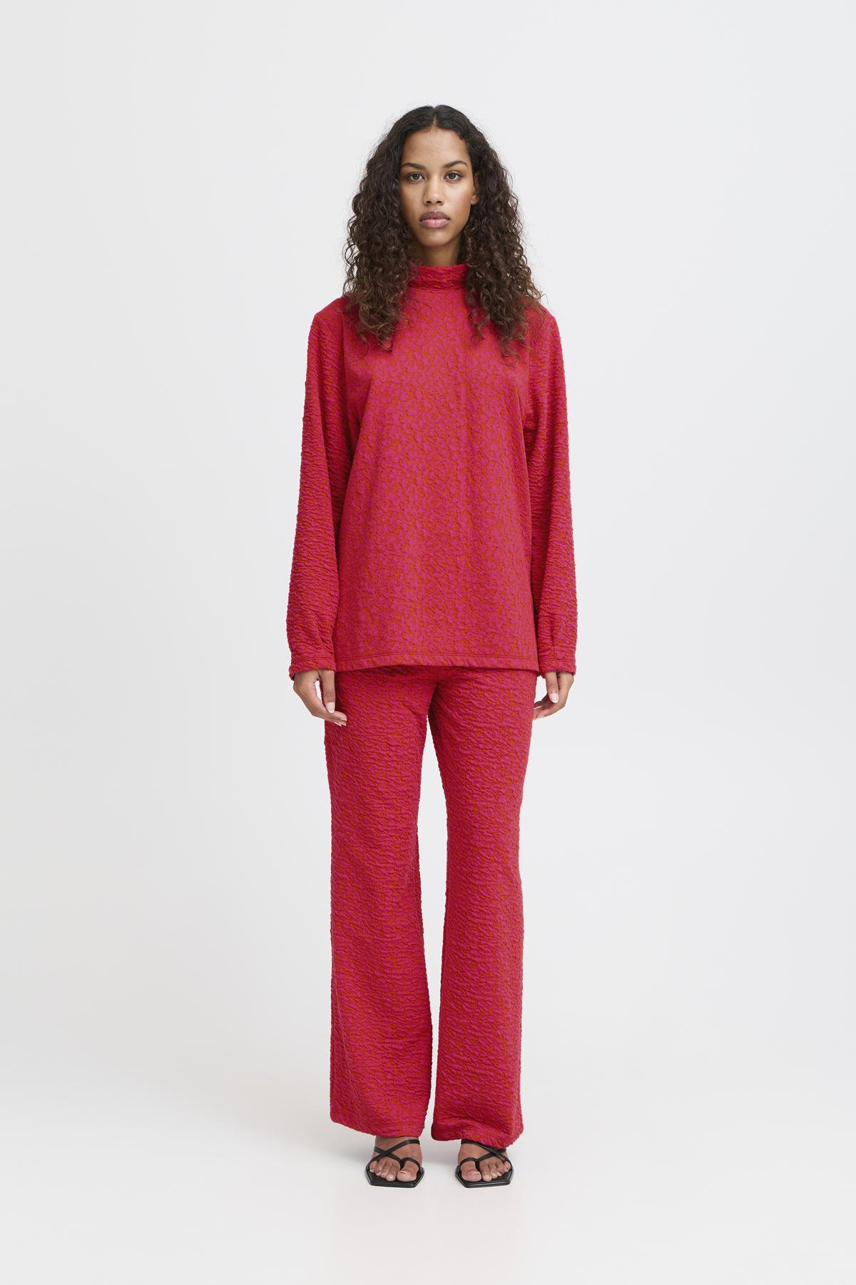 ICHI straight casual broek rood | wehkamp