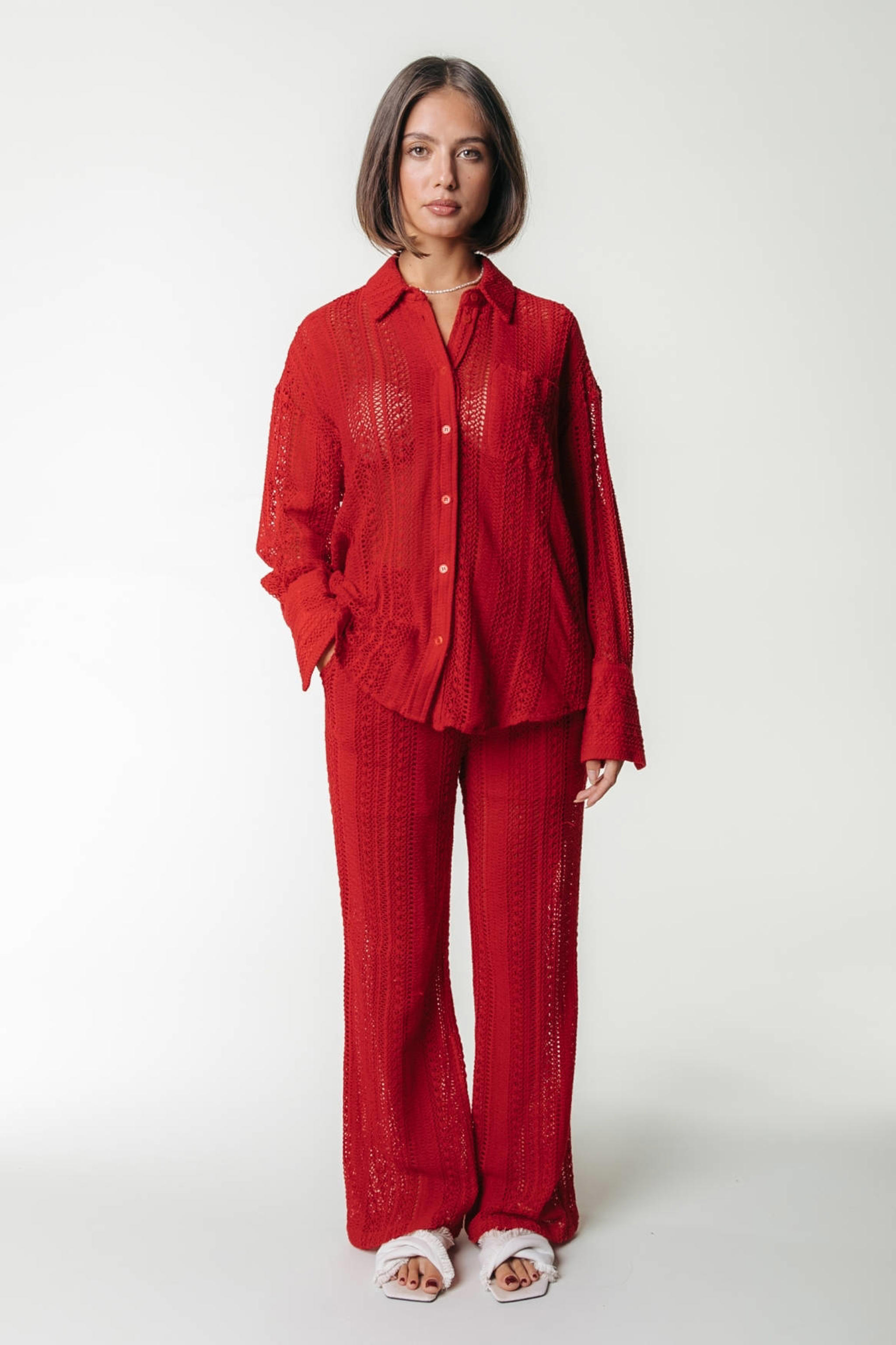 Colourful Rebel straight regular waist broek rood crochet | wehkamp