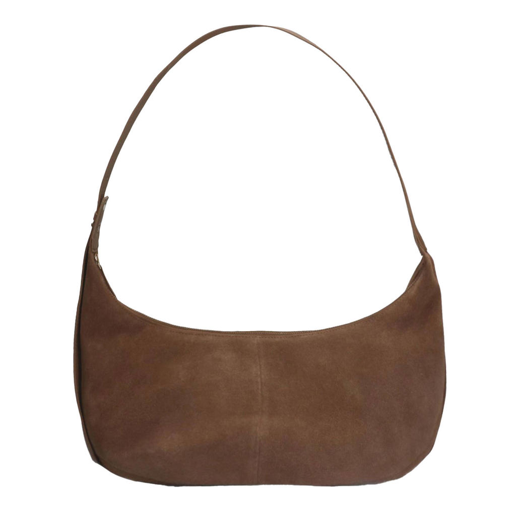 Manfield suede schoudertas bruin | wehkamp