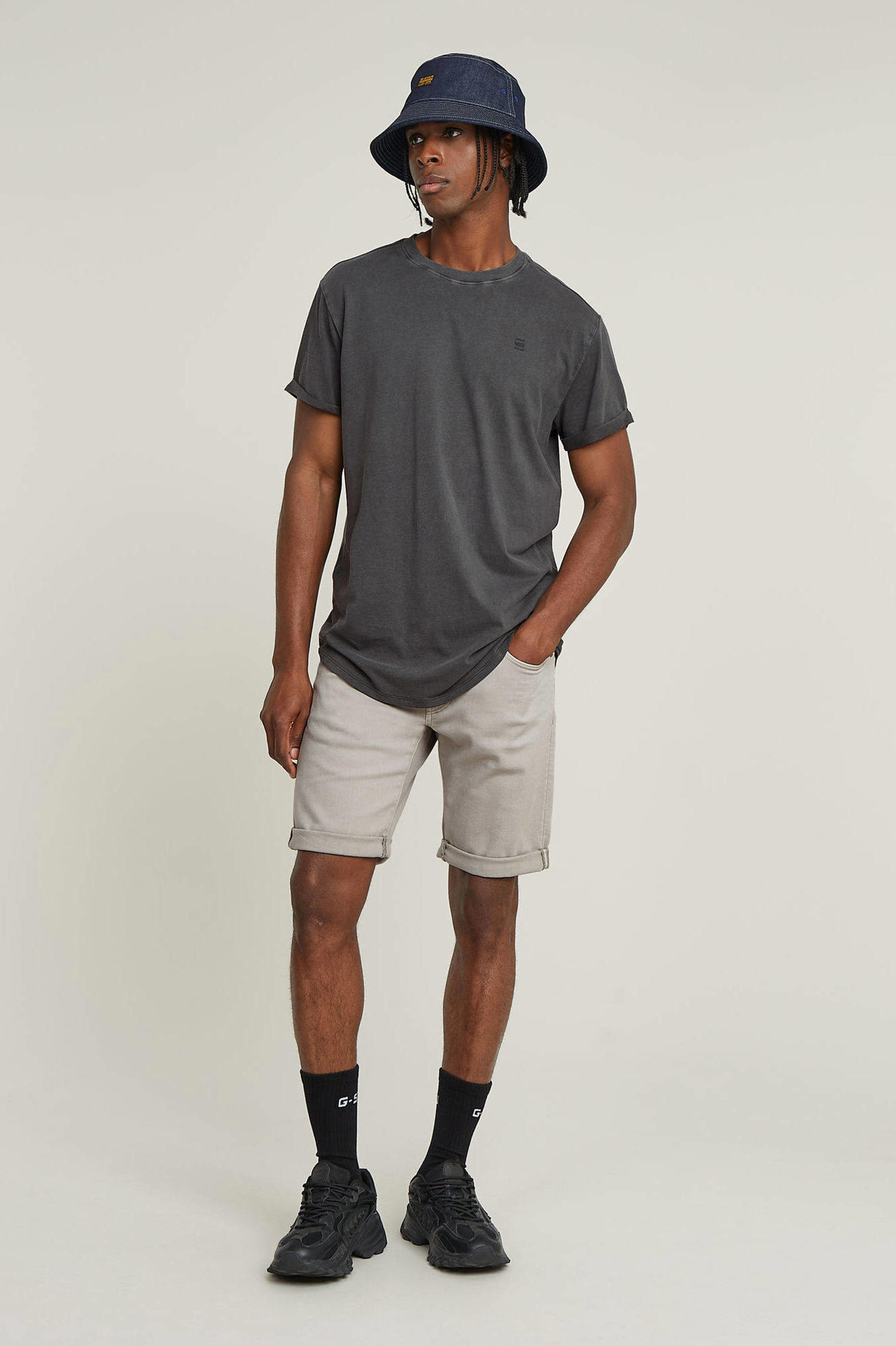 G-STAR 3301 slim denim short lichtgrijs | wehkamp