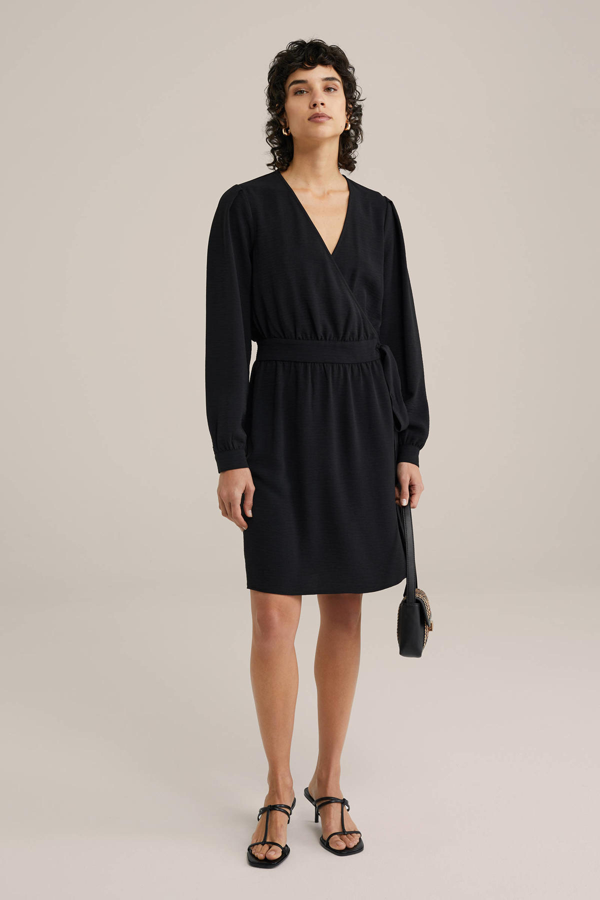 WE Fashion wikkel-/overslagjurk zwart | wehkamp